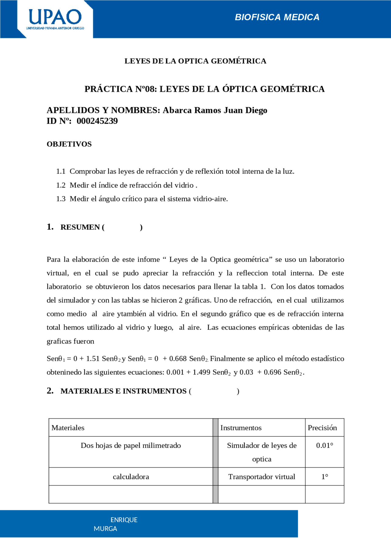 Informe Biofísica Semana N°7 Docsity