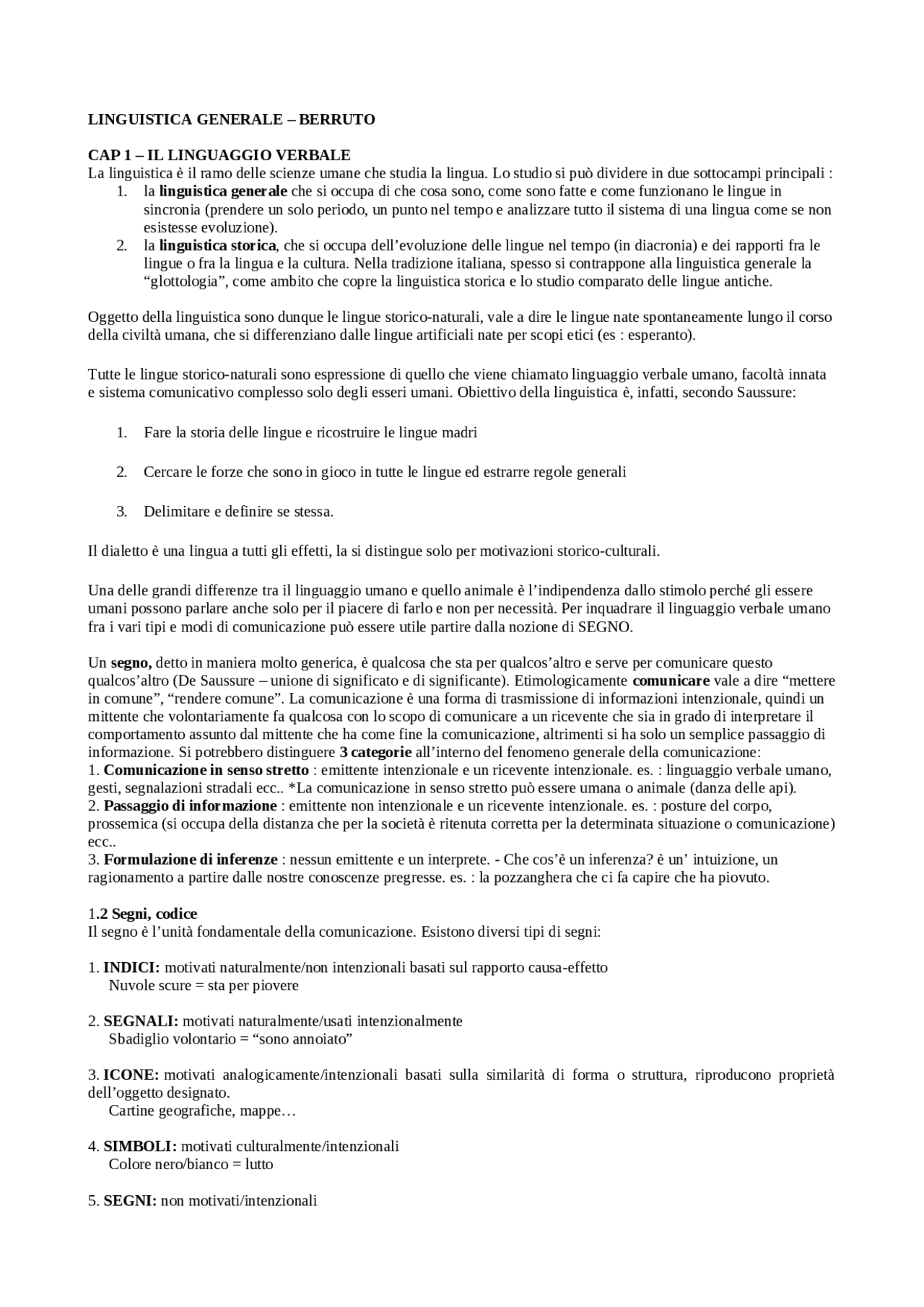 Sintesi Linguistica Generale Docsity