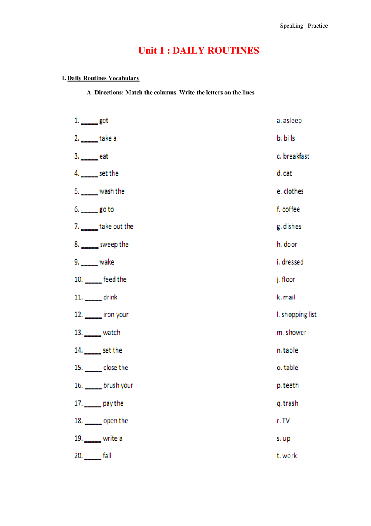 Speaking IELTS topic about Daily Routines - Docsity