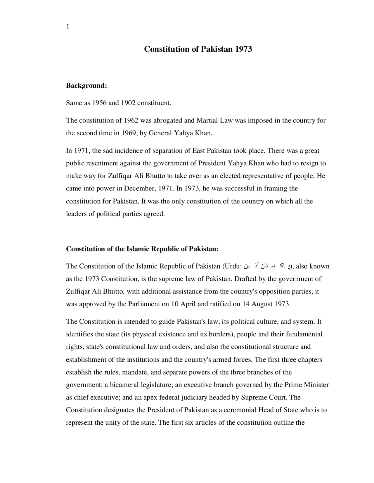 Constitution of Pakistan 1973 - Docsity
