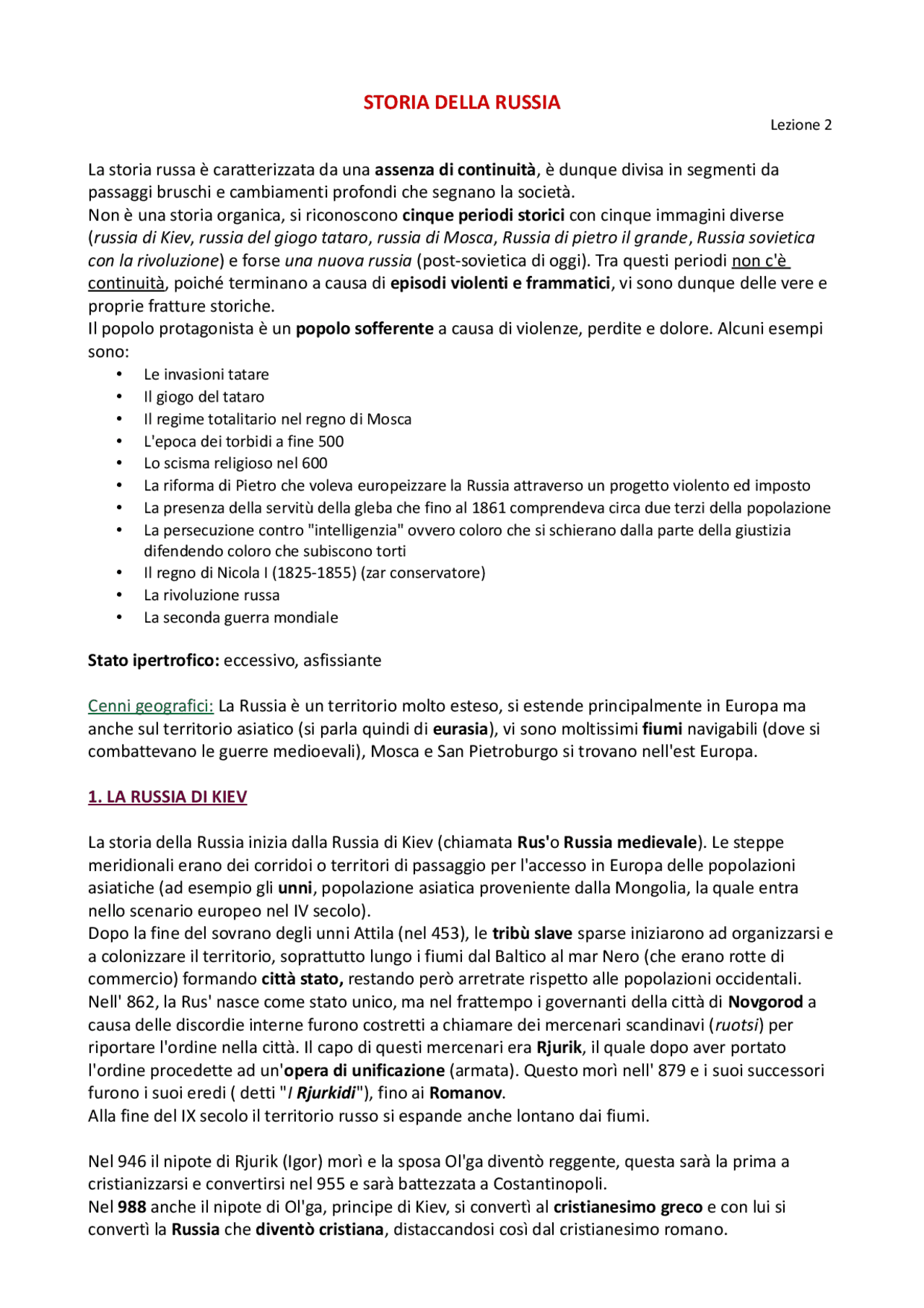 Appunti storia della Russia prof. Paolini - Docsity