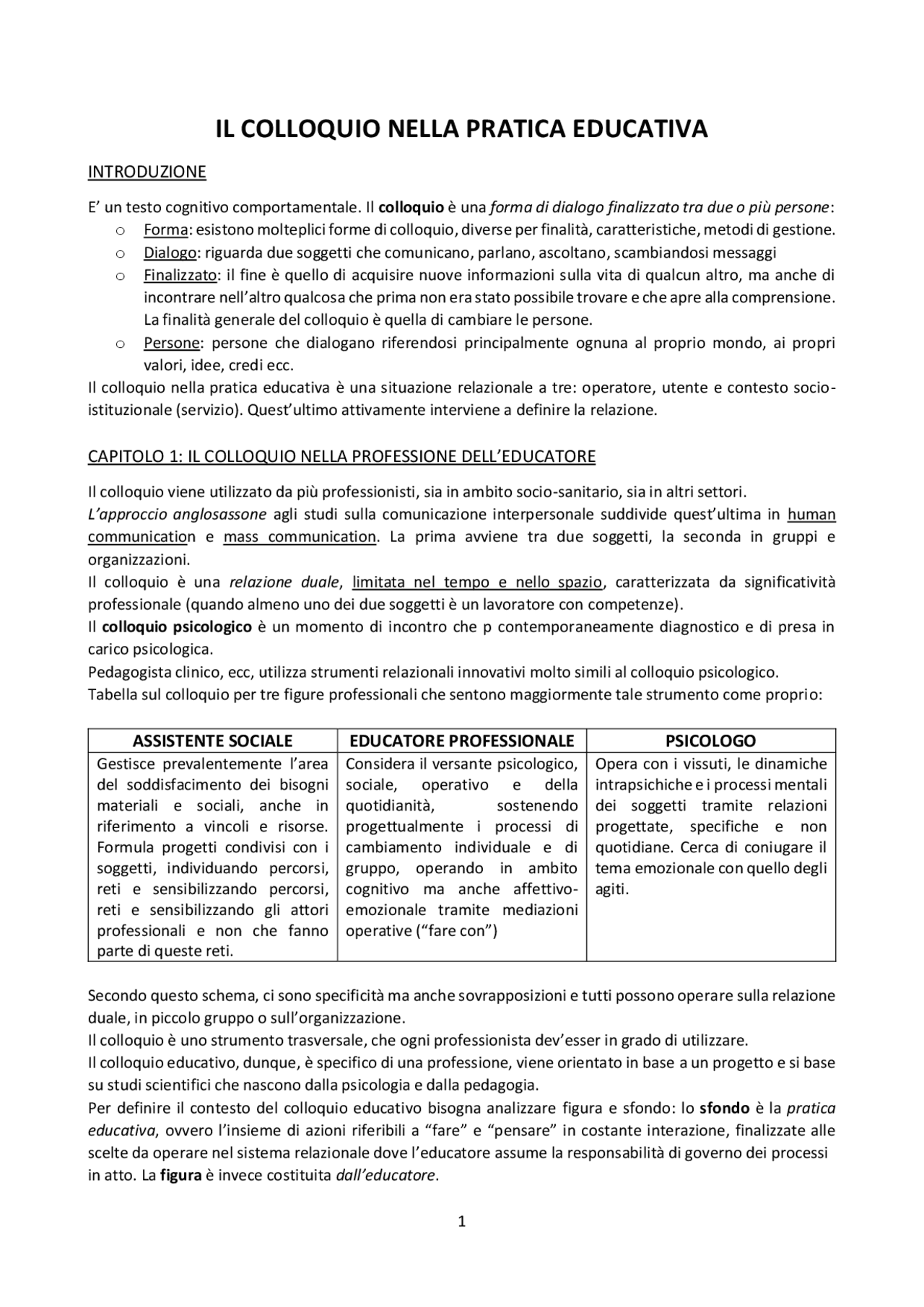 Riassunto Il Colloquio Nella Pratica Educativa Docsity
