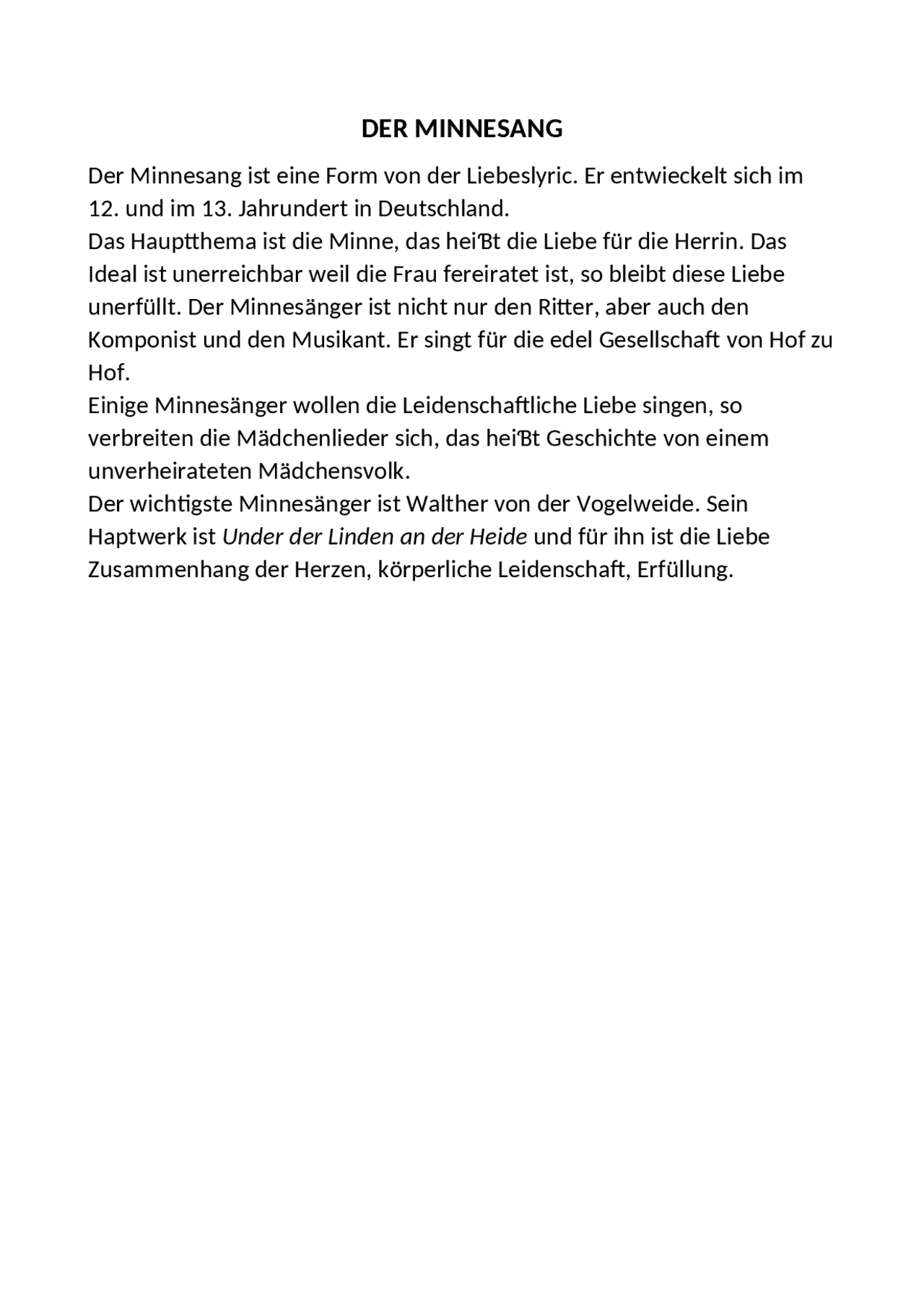 DER MINNESANG SINTESI - Docsity