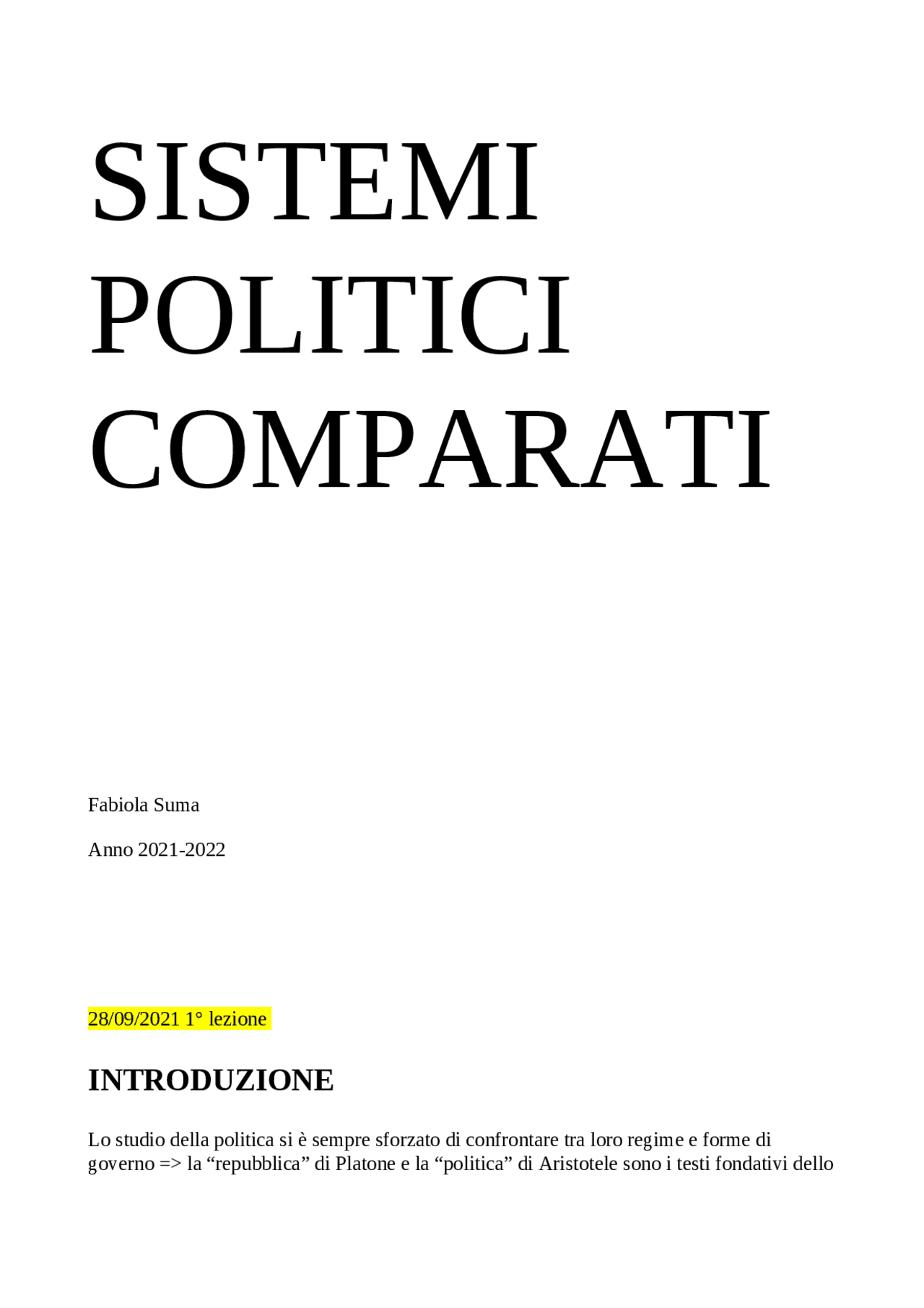 Appunti Sistemi Politici Comparati Docsity