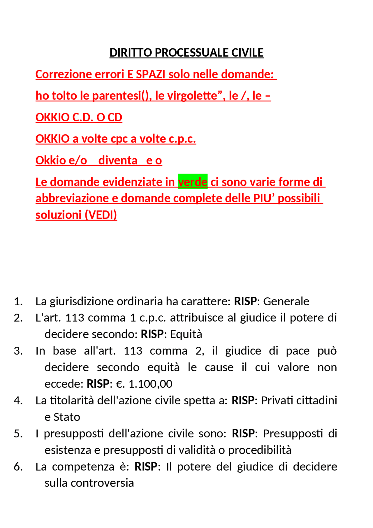 Diritto Processuale Civile Docsity