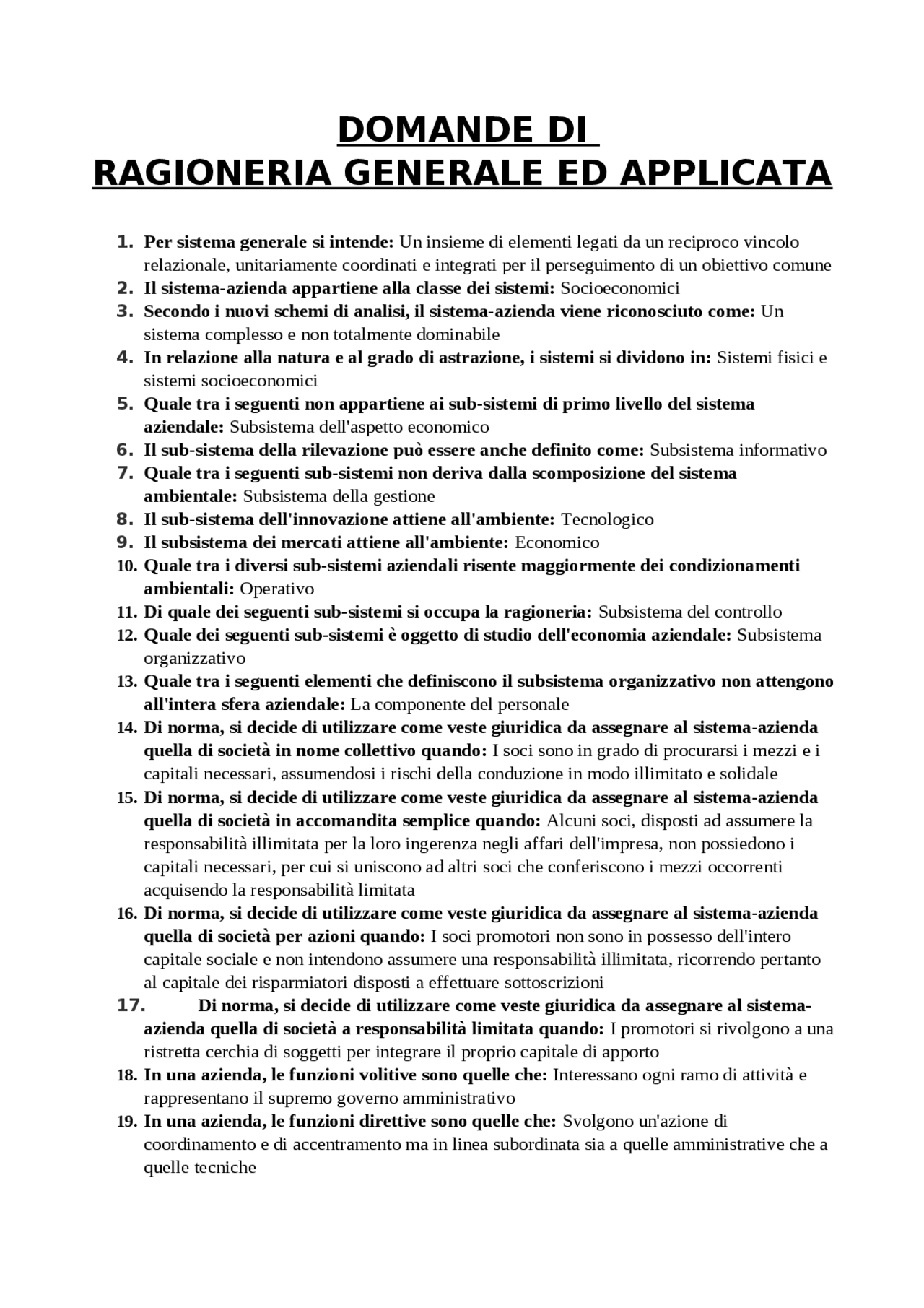 Test Ragioneria Generale E Applicata Docsity