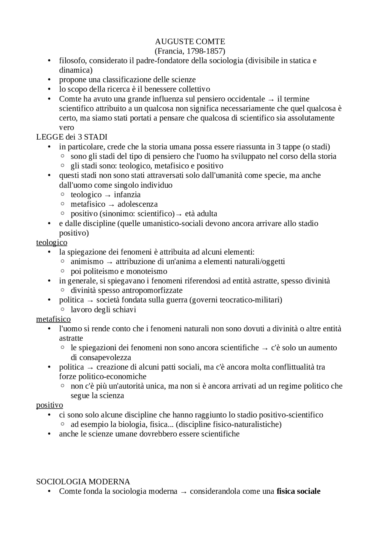 Comte E Il Positivismo Docsity