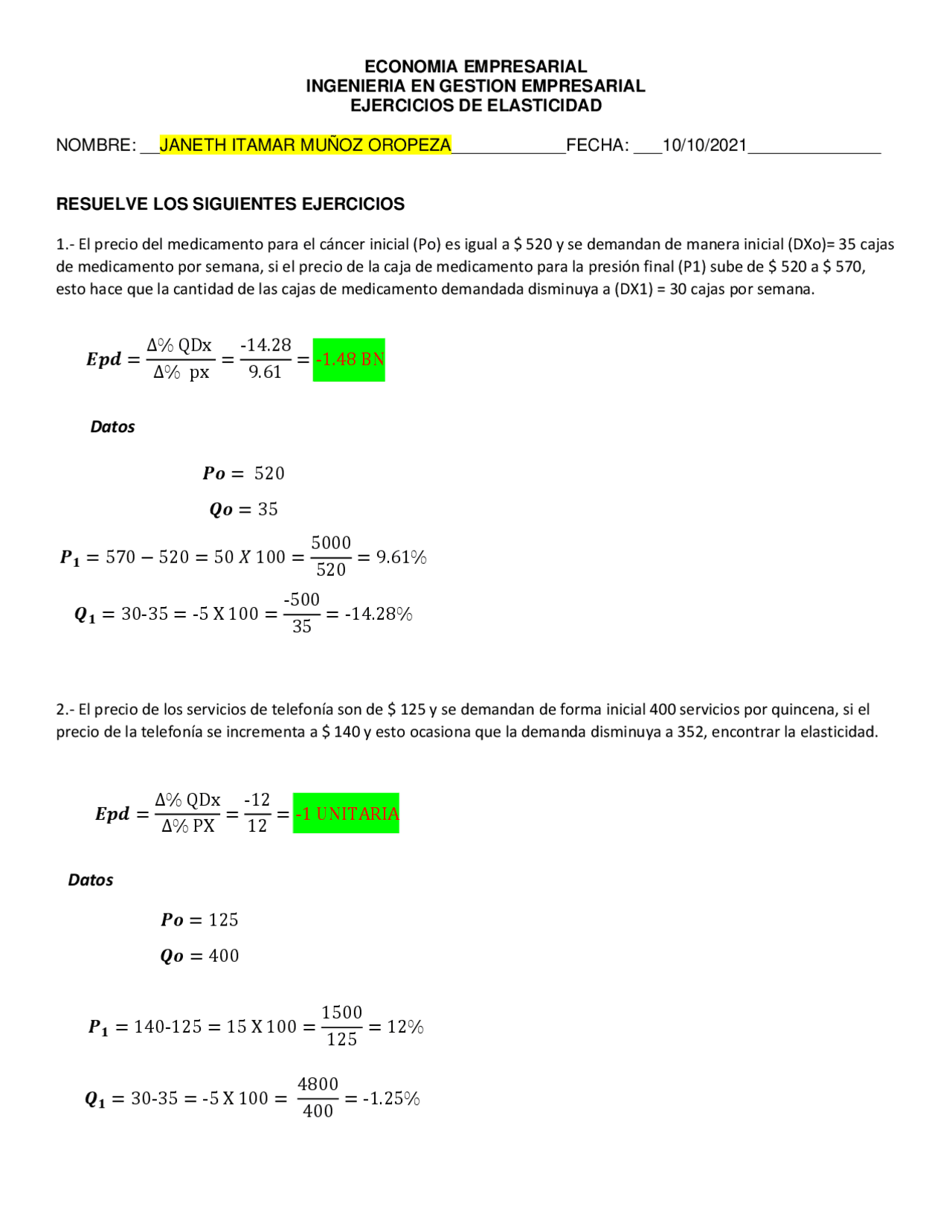 Ejercicios de economia - Docsity