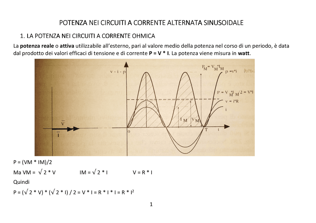 Potenza nei circuiti a Corrente Alternata - Docsity