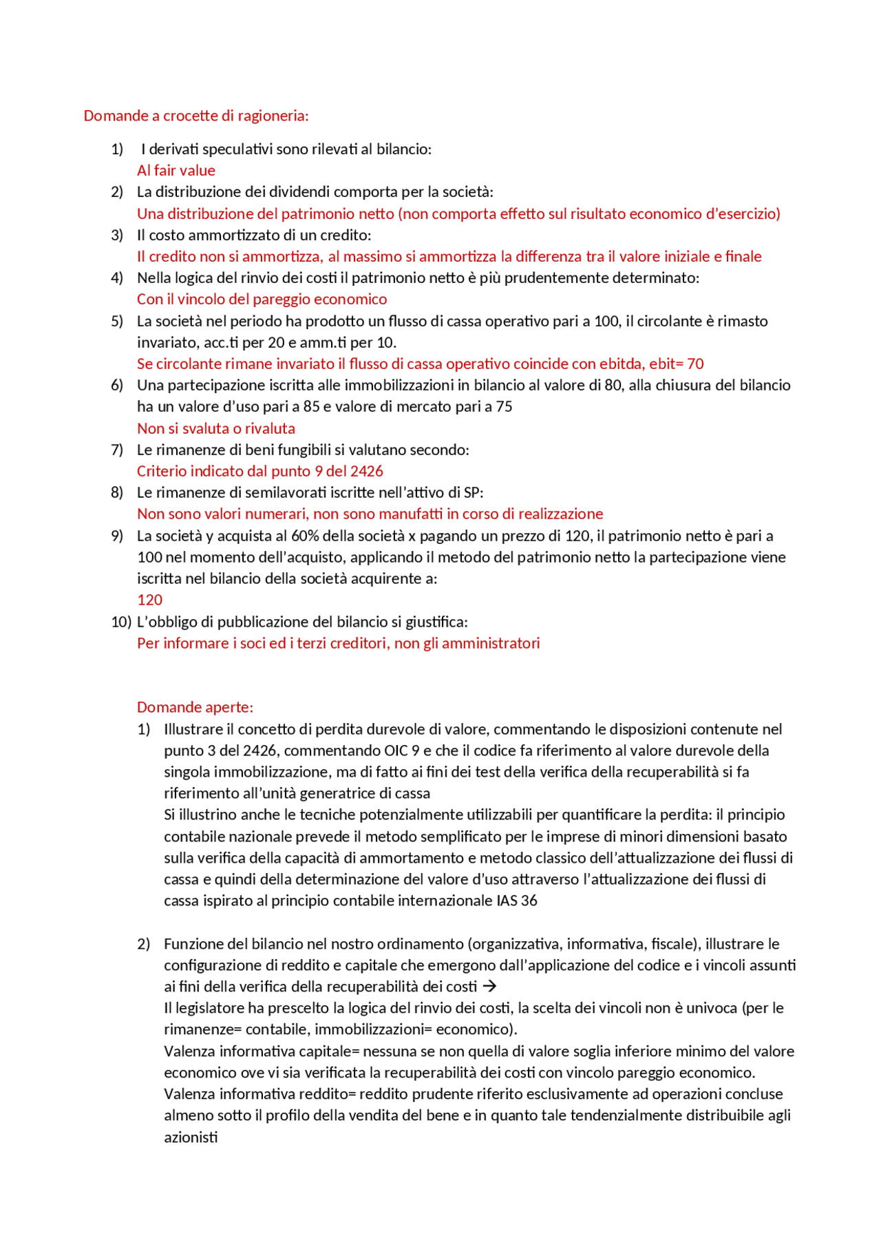 Domande A Crocette E Aperte Ragioneria Docsity