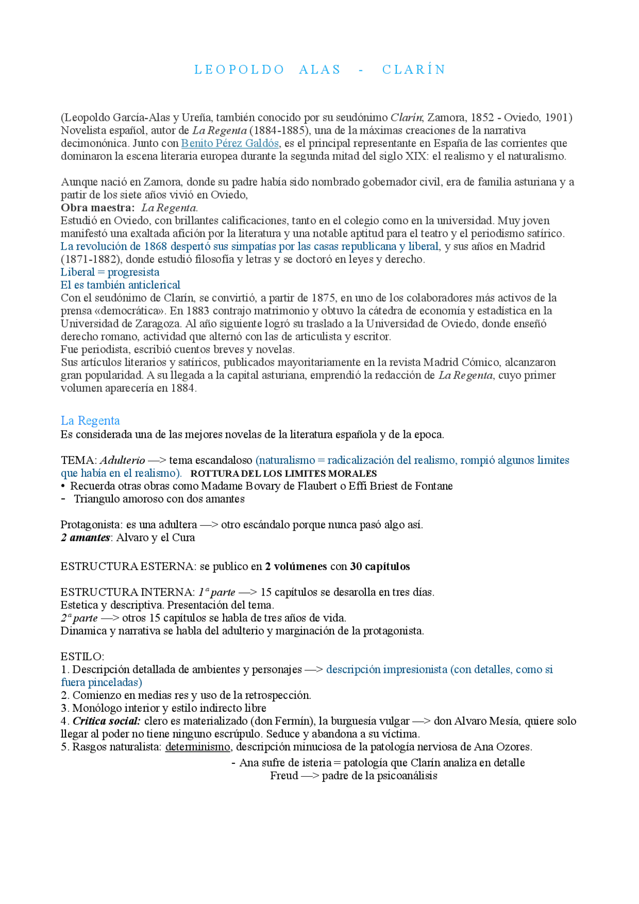 La Regenta De Clarín Docsity