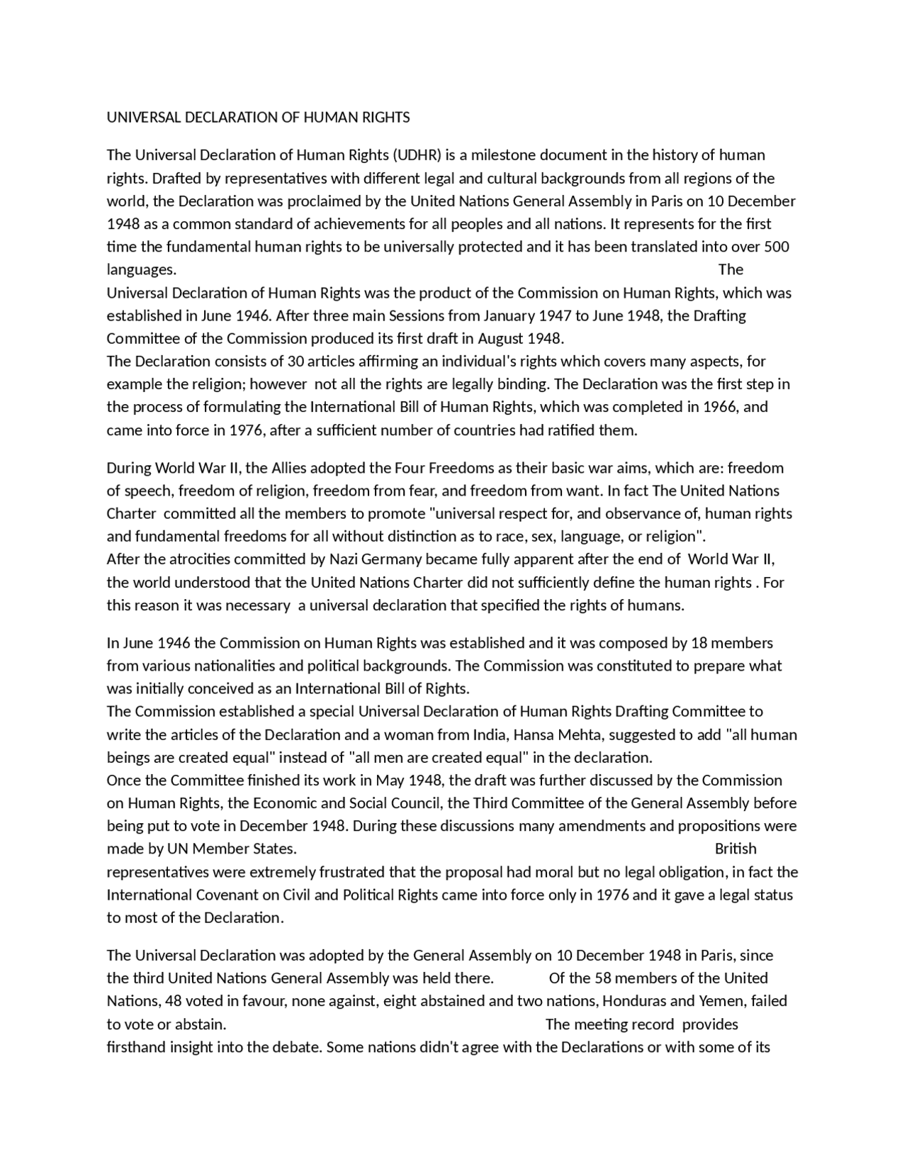Huniversal declaration of human rights - Docsity