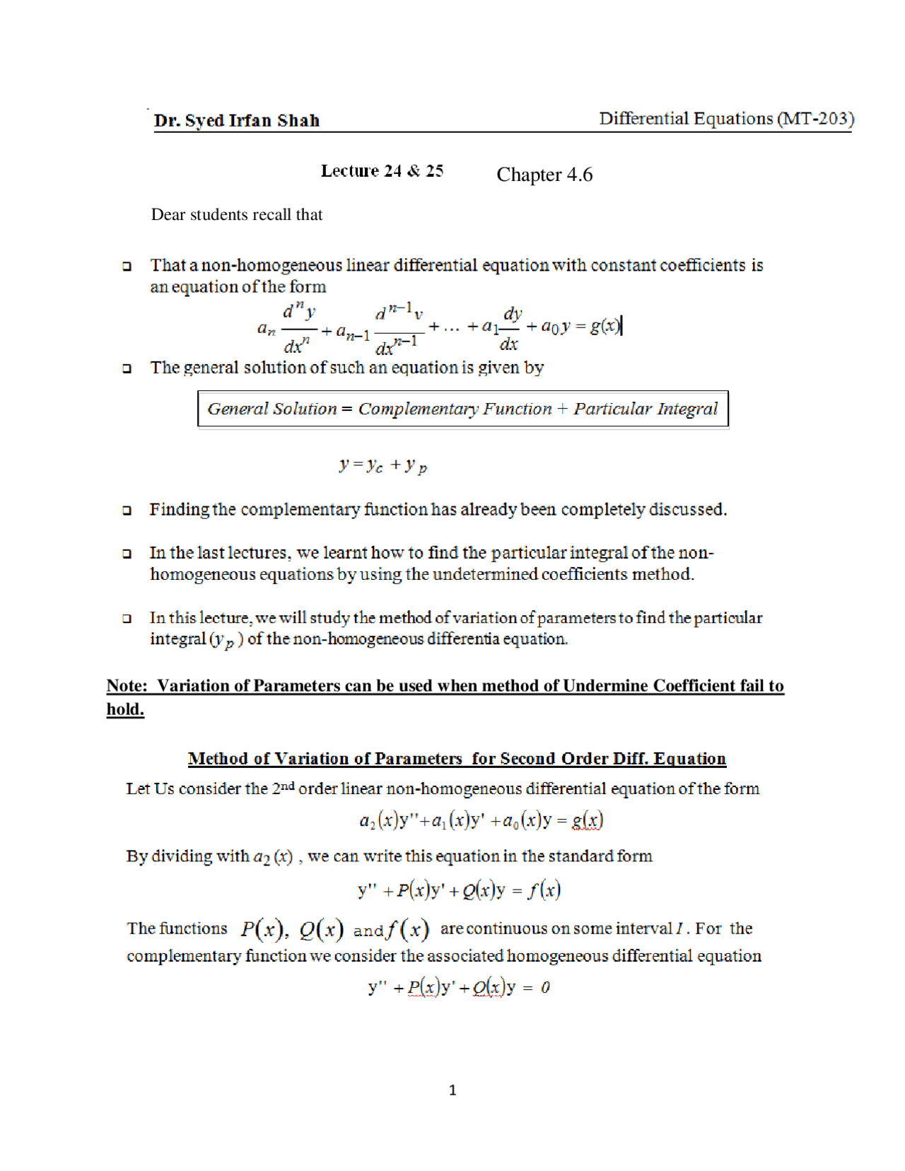 Differential Equations Docsity