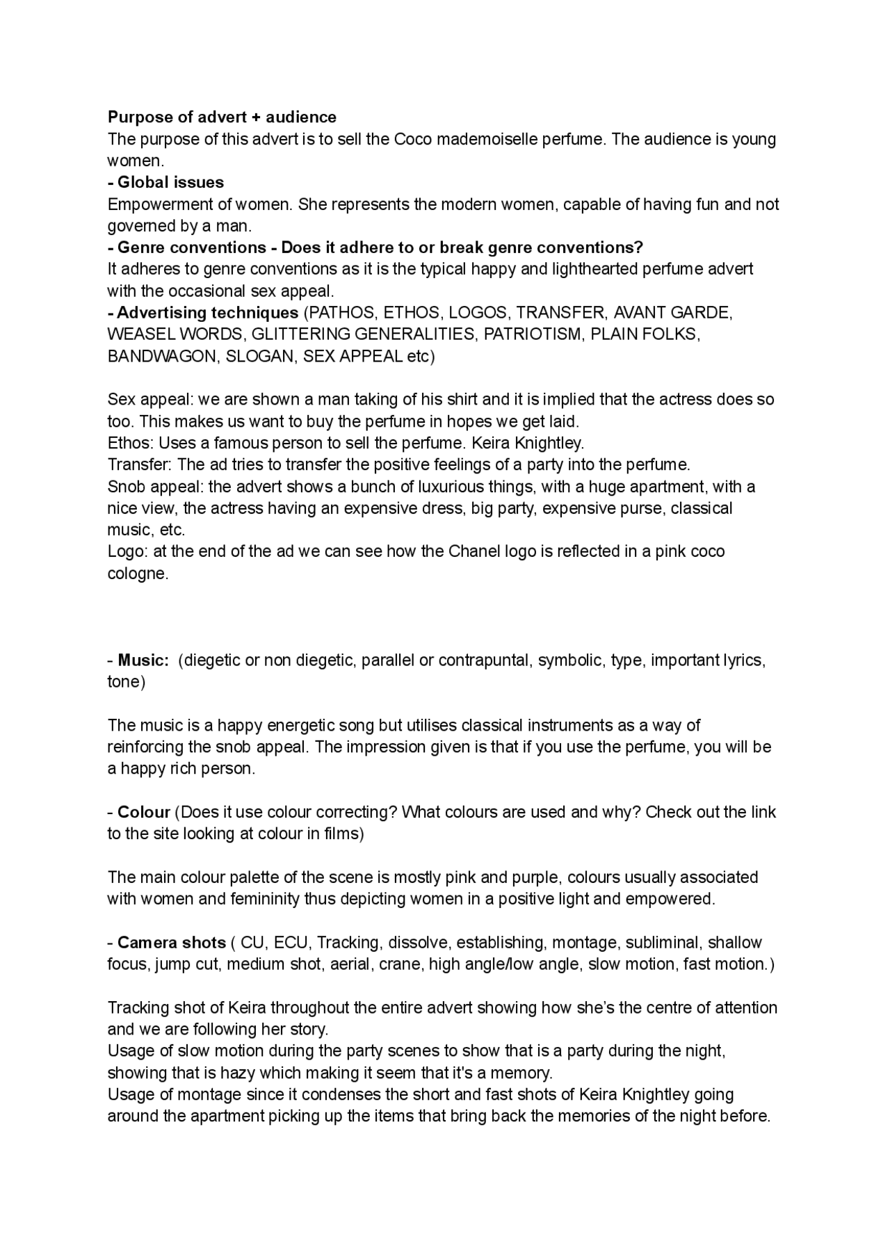 Analisis de Chanel adverts - Docsity
