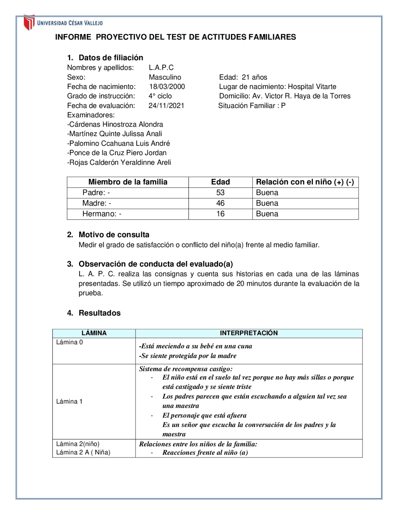 INFORME DEL TAF - TEST DE ACTITUDES FAMILIARES | Guías, Proyectos ...