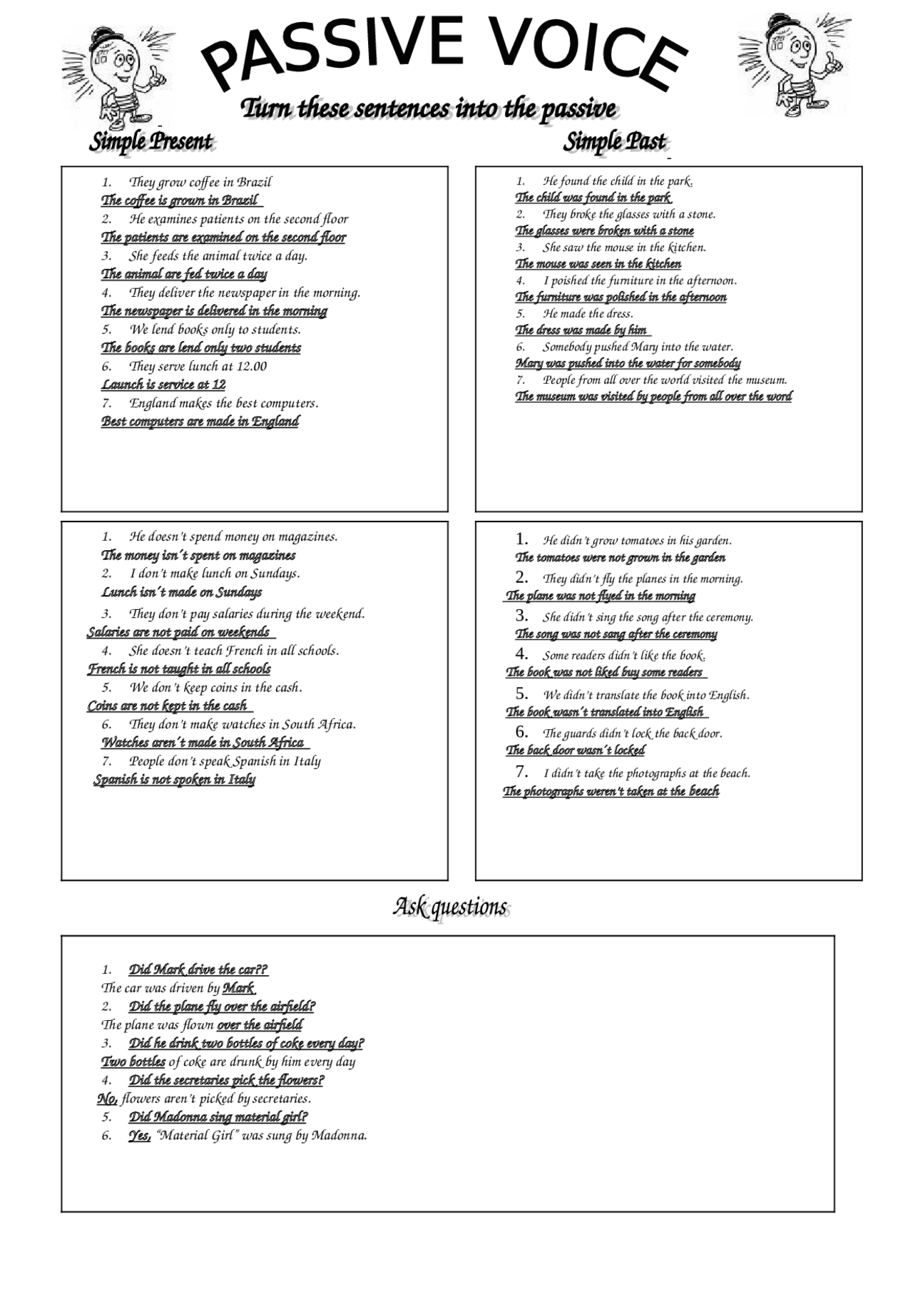Passive Voice Exercise Docsity