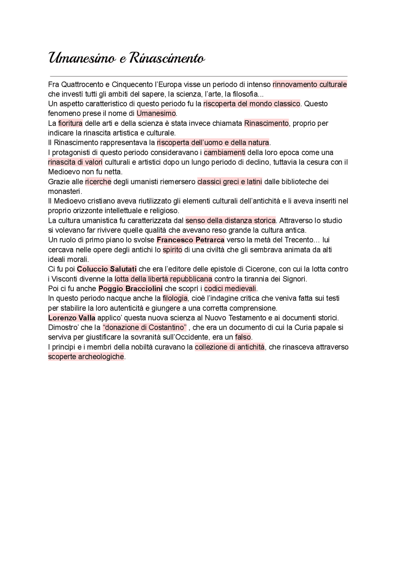 Umanesimo E Rinascimento Docsity