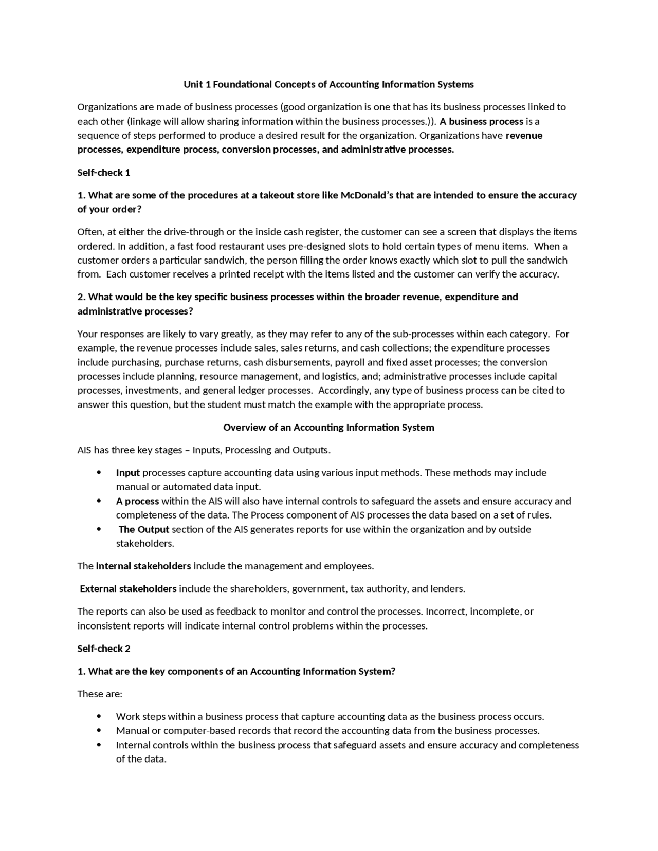 Introduction To Accounting Information Systems Docsity