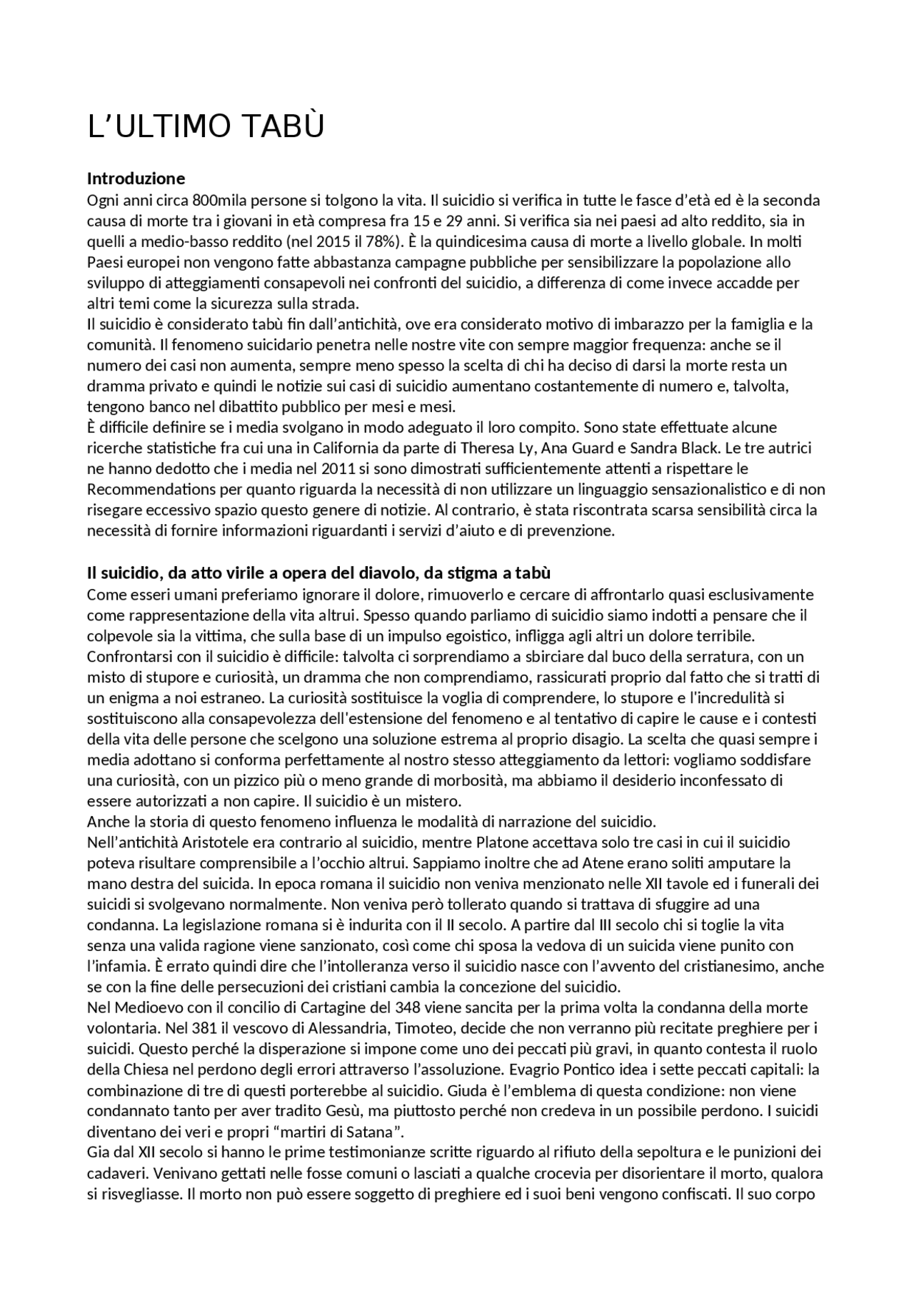 Riassunto Lultimo Tabù Docsity
