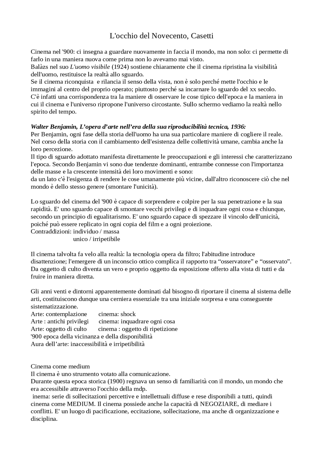 Locchio Del Novecento Riassunto Libro Docsity