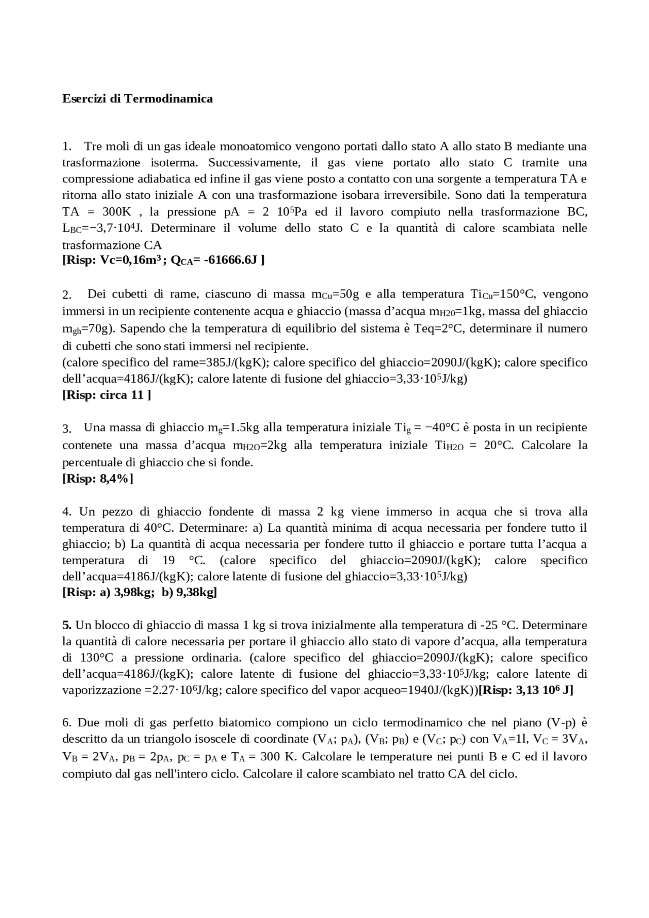 Esercizi Termodinamica Docsity