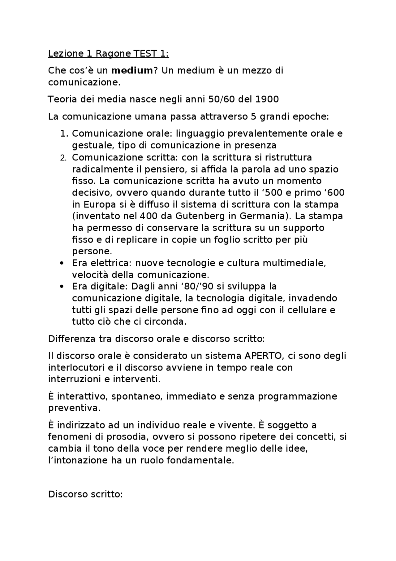 Riassuntiappunti Lezioni Test 1 Ragone Docsity