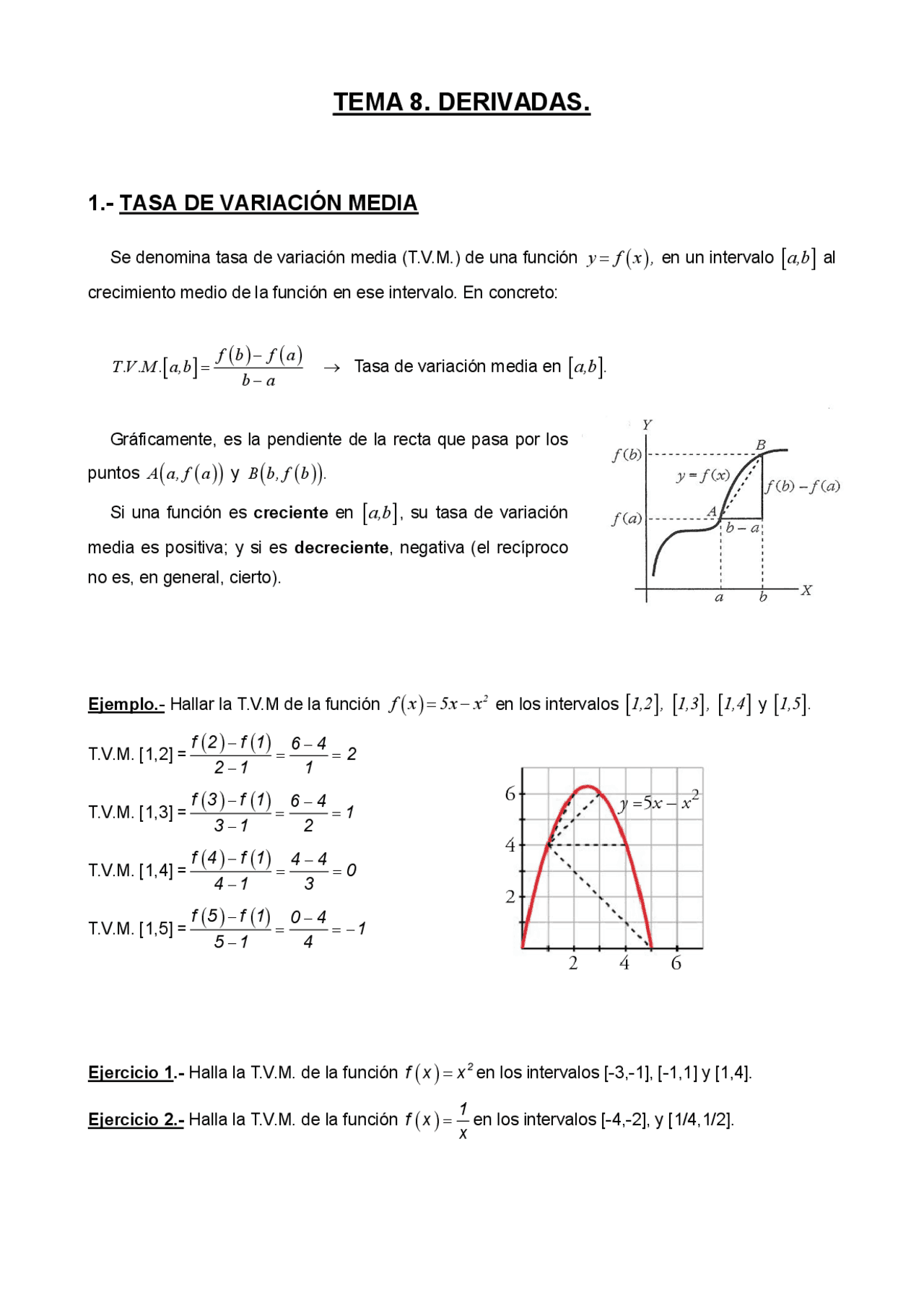 Cálculo de la tasa de variación media y la derivada de una función ...