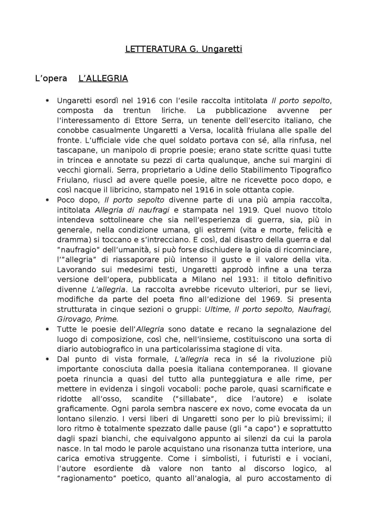 Ungaretti Analisi Testi Docsity