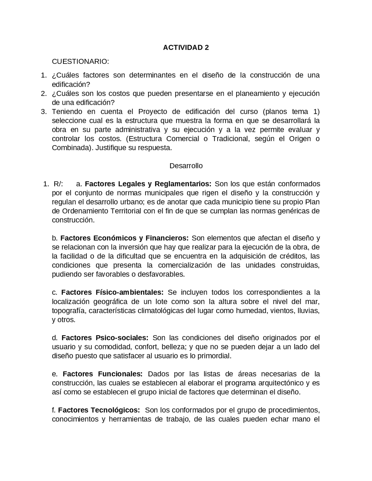 COSTOS Y PRESUPUESTOS PARA EDIFICACIONES I | Ejercicios de Cálculo | Docsity