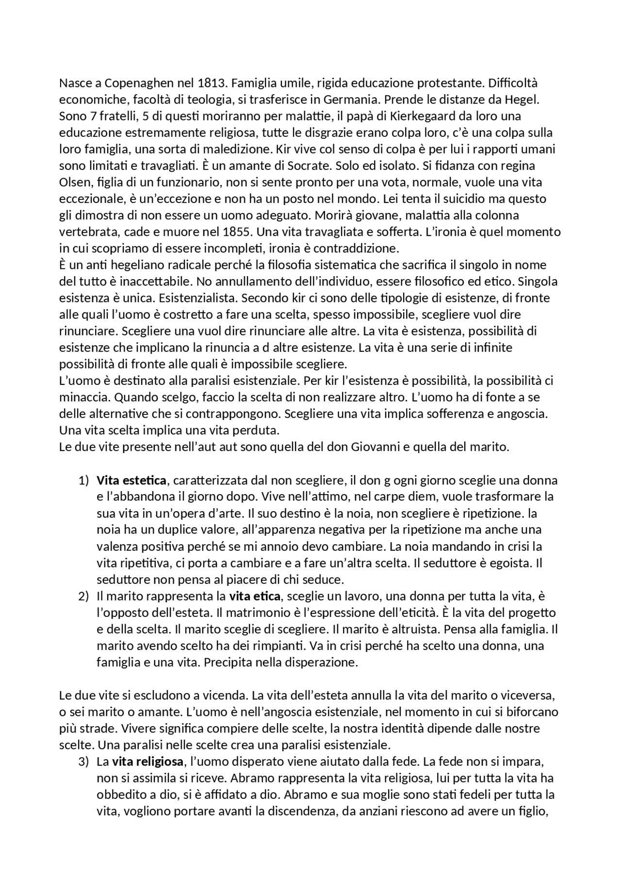 Riassunto Kierkegaard Docsity