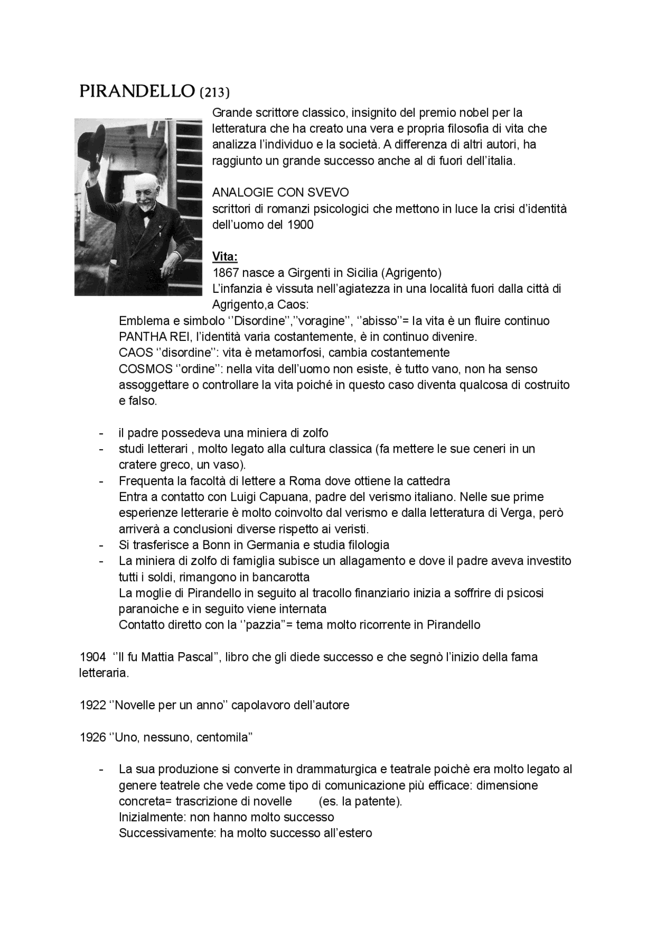 Riassunto Pirandello Docsity