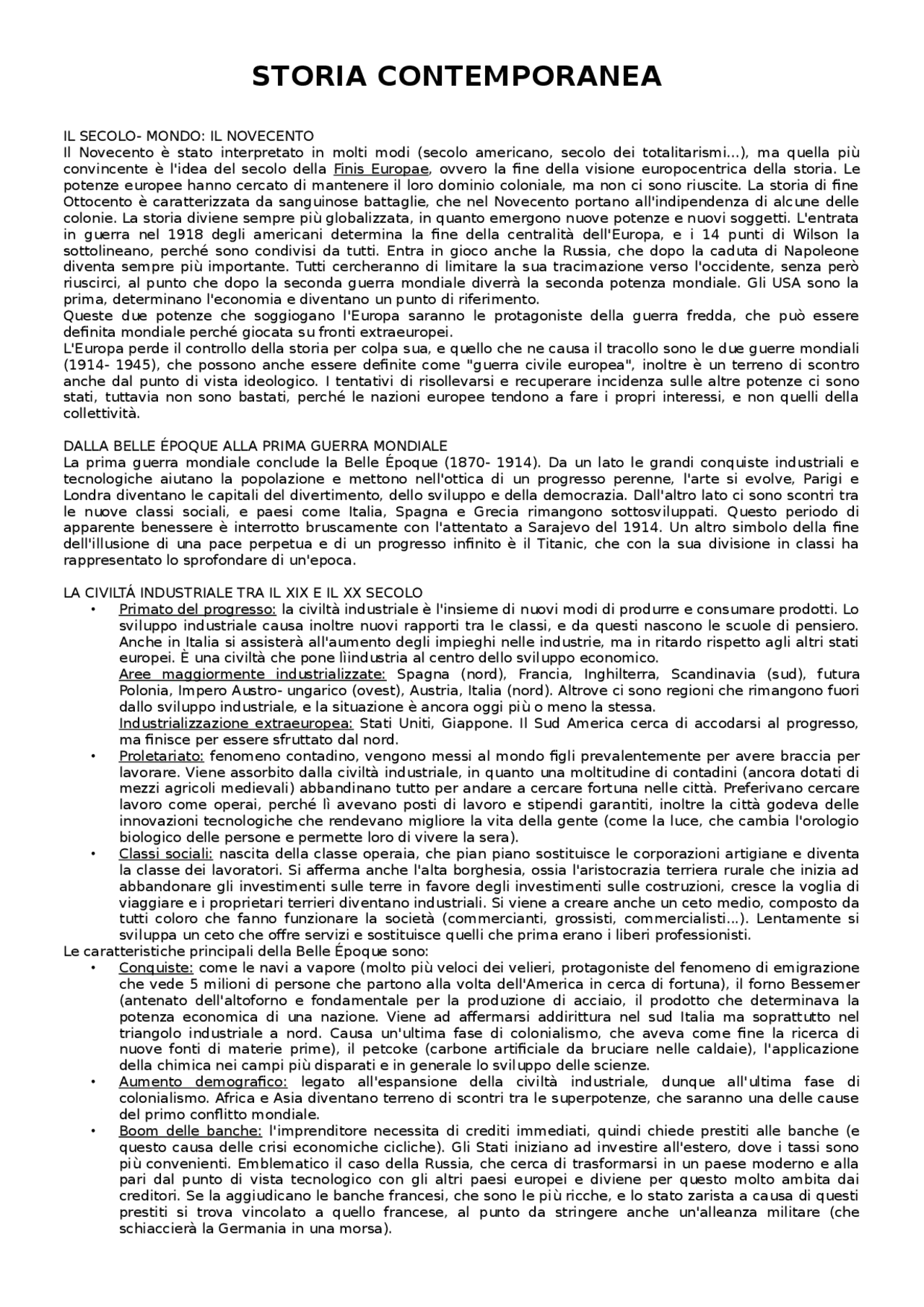 Storia Contemporanea Appunti Completi Docsity