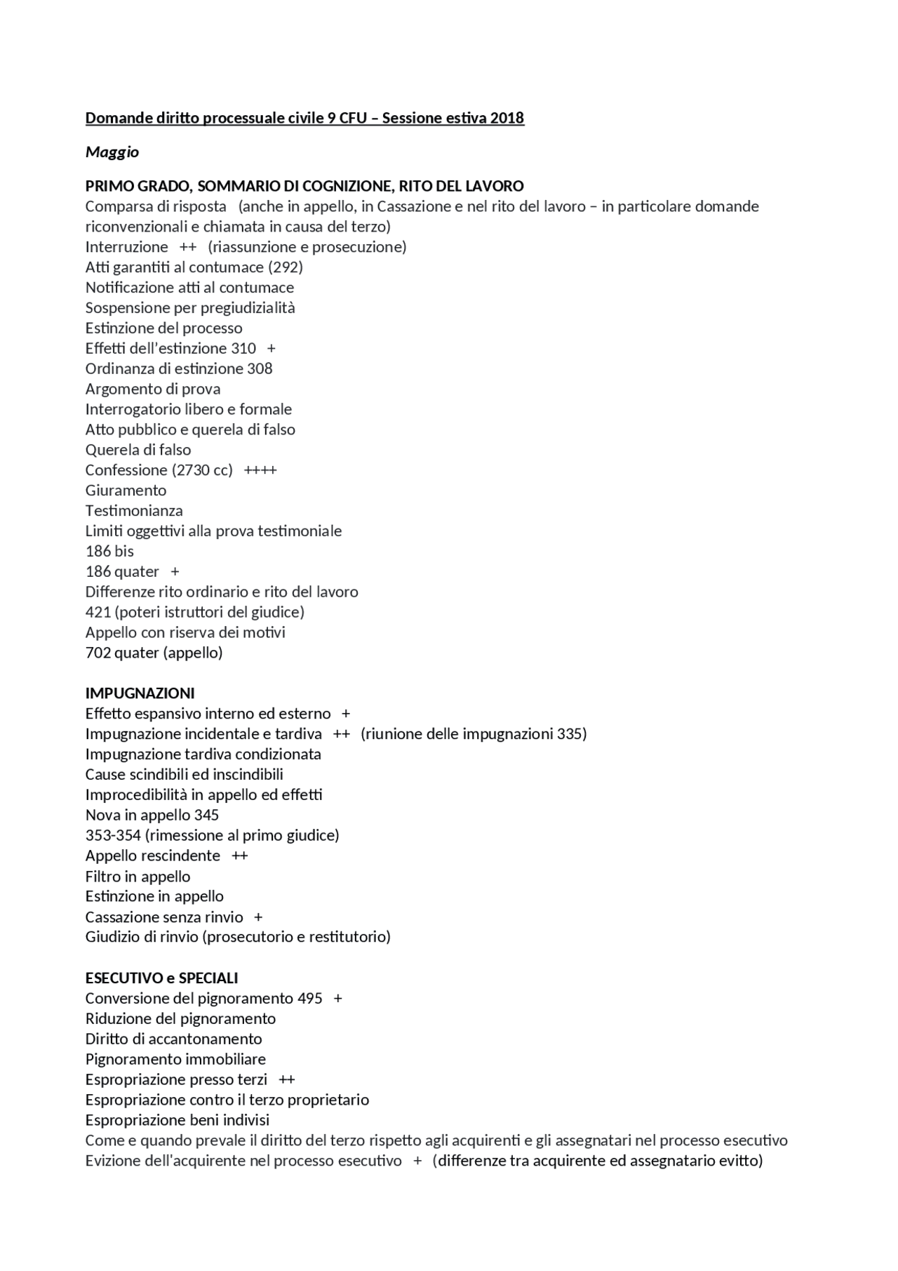 Diritto Processuale Civile Prove Desame Di Diritto Processuale