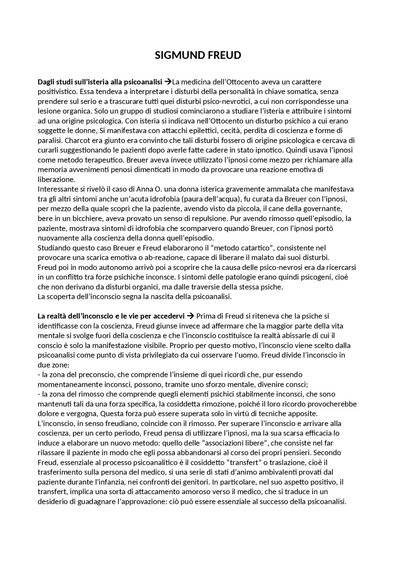 Riassunto Di Sigmund Freud Docsity