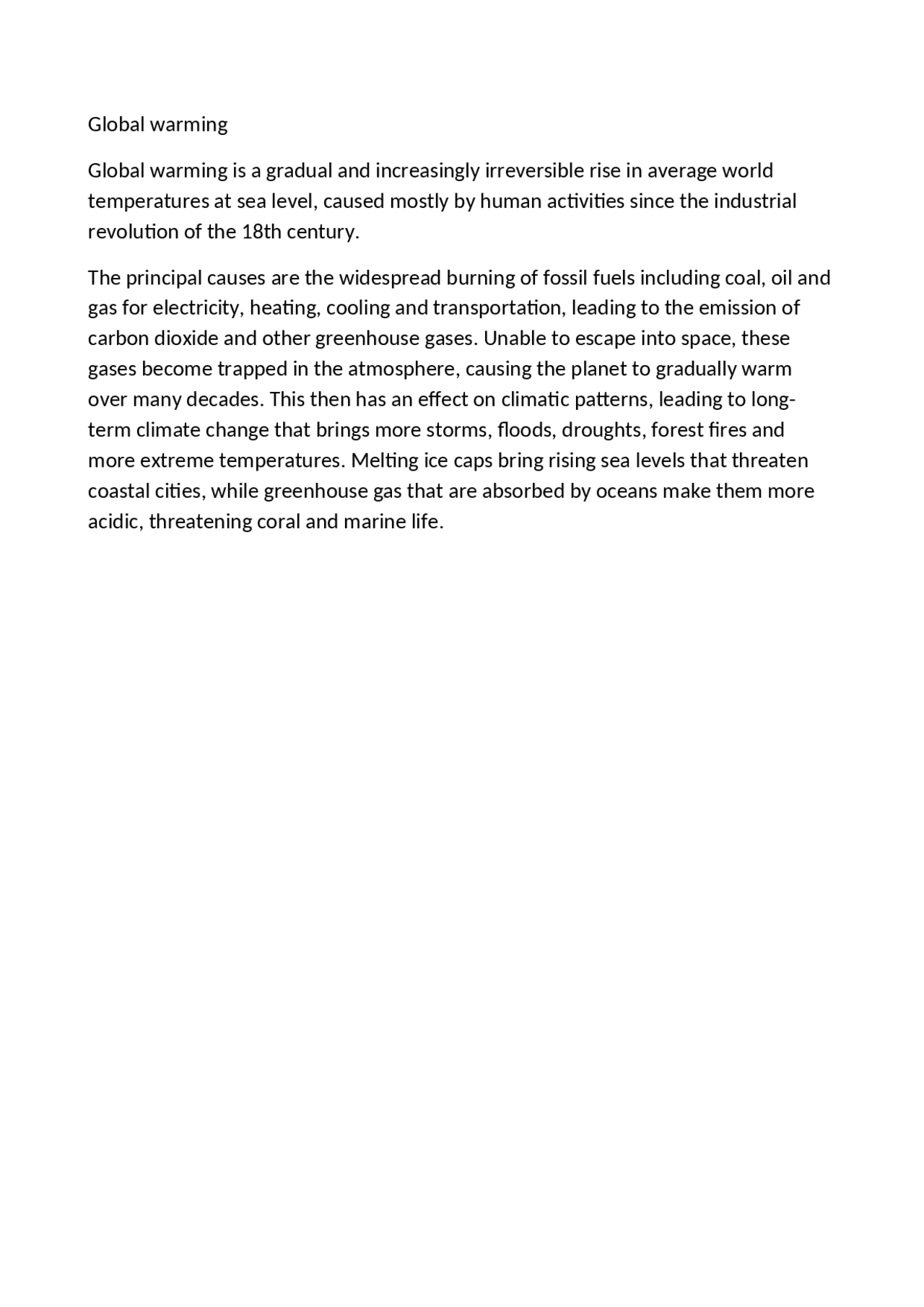 What Is Global Warming Docsity