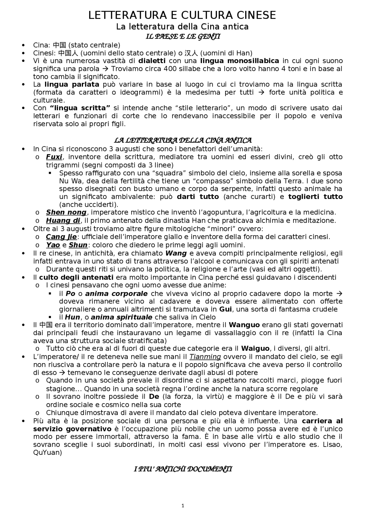 Letteratura Cinese Cina Antica Docsity