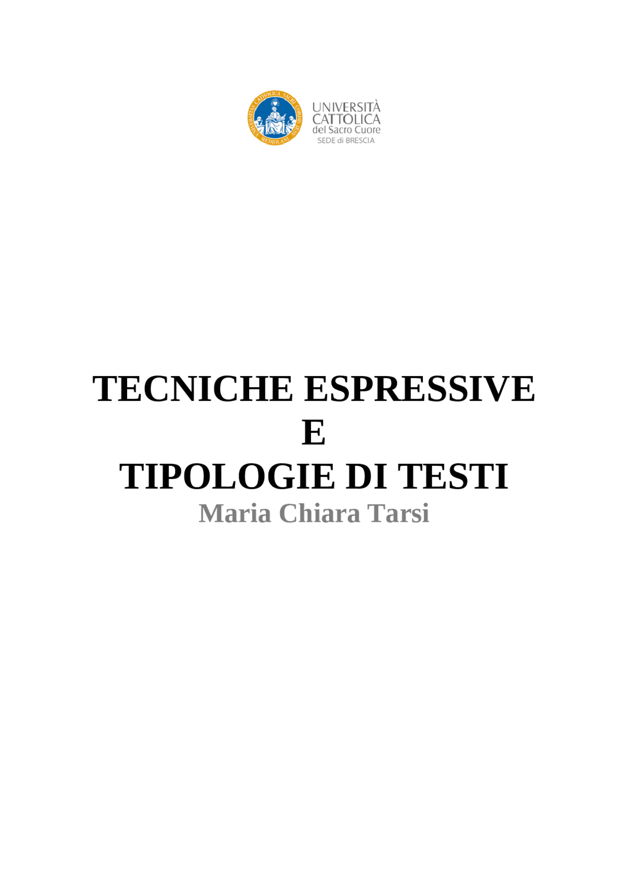 Tecniche Espressive E Tipologie Di Testi Primo Semestre Docsity