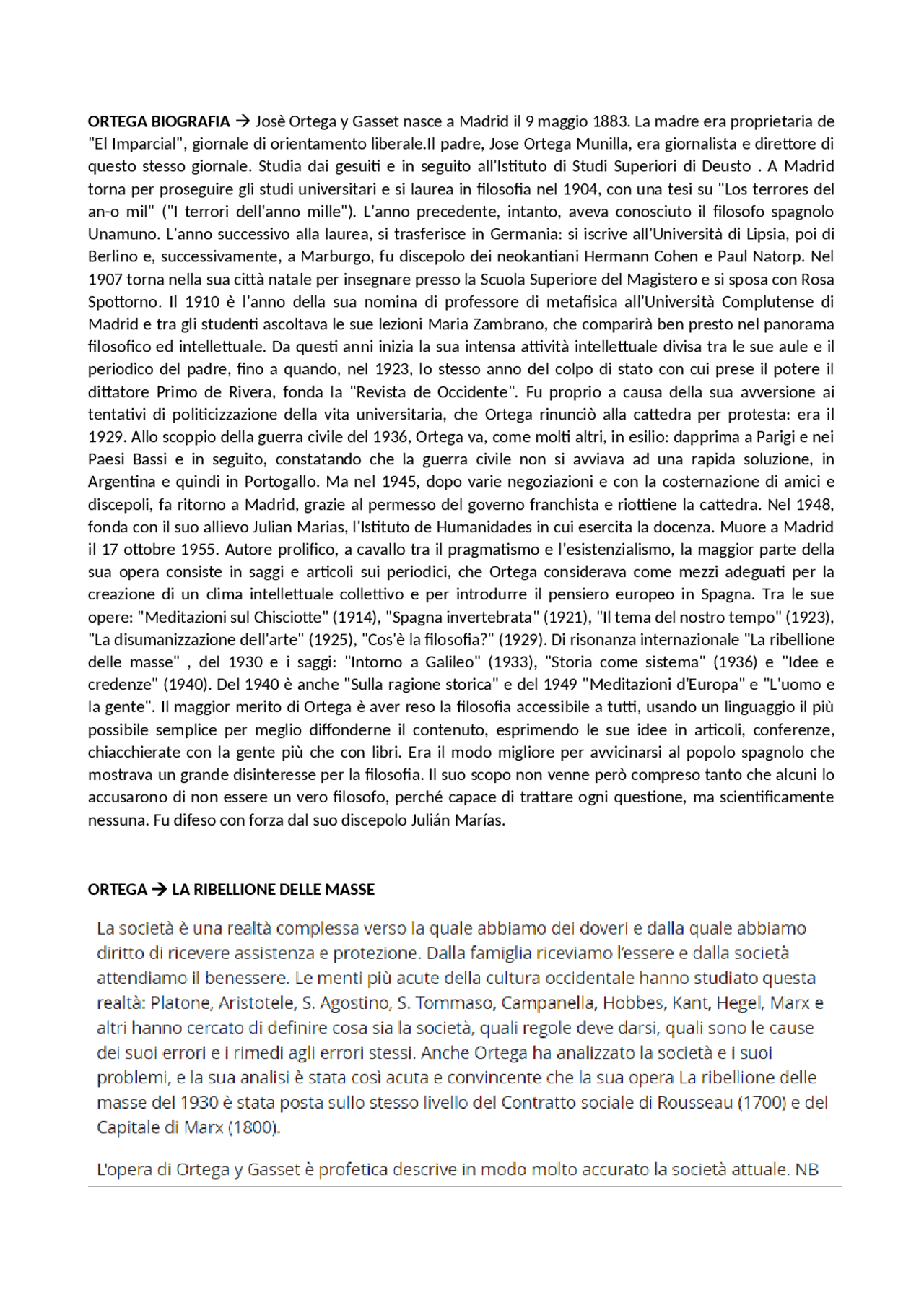 Ortega Y Gasset La Ribellione Delle Masse Docsity