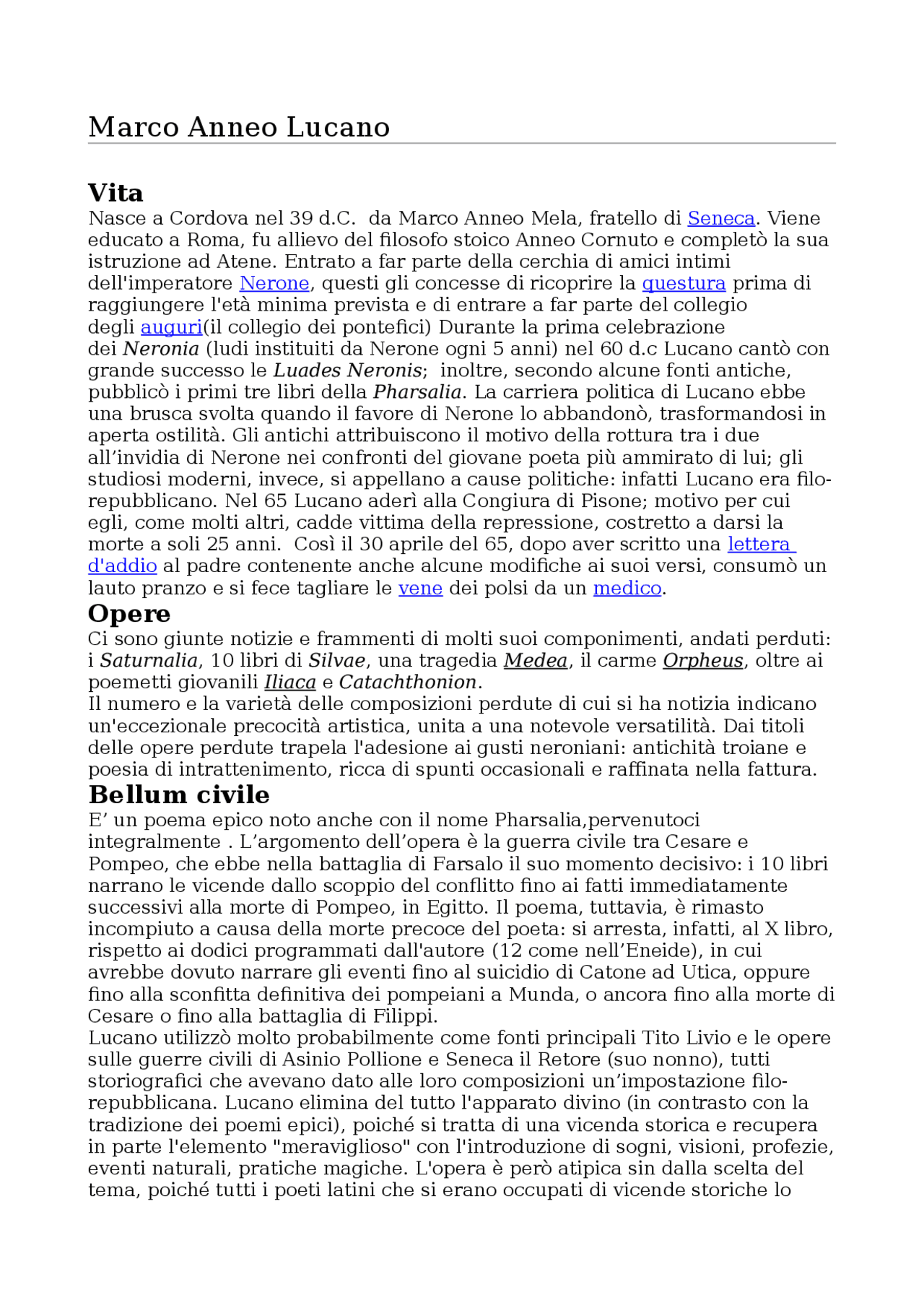 Marco Anneo Lucano Letteratura Docsity