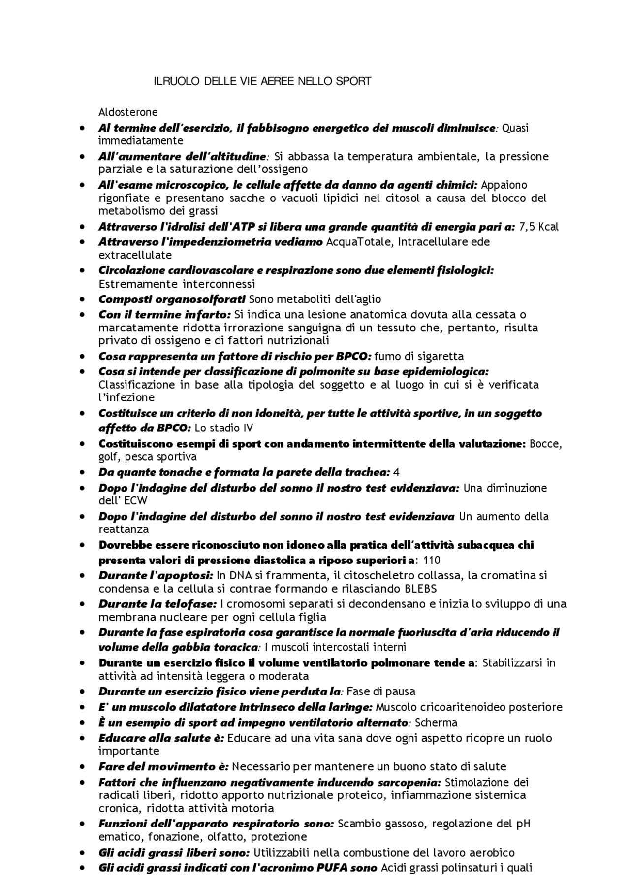 Il Ruolo Delle Vie Aeree Nello Sport Docsity