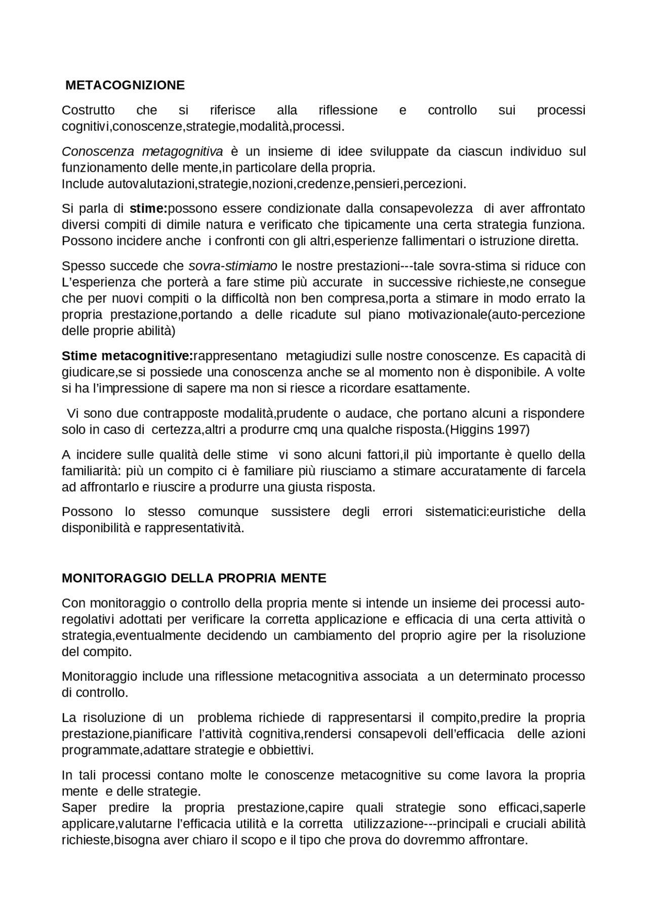 Riassunto Argomento Metacognizione Docsity