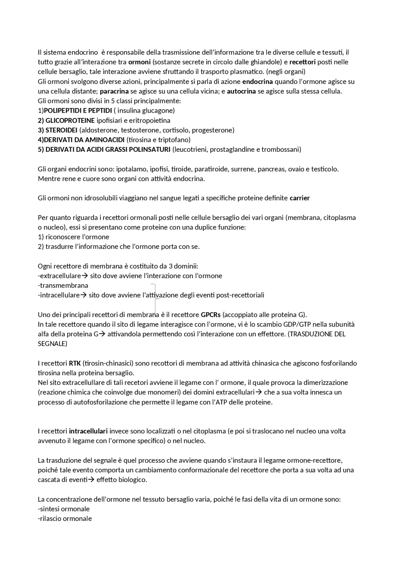 Riassunto Endocrinologia Docsity