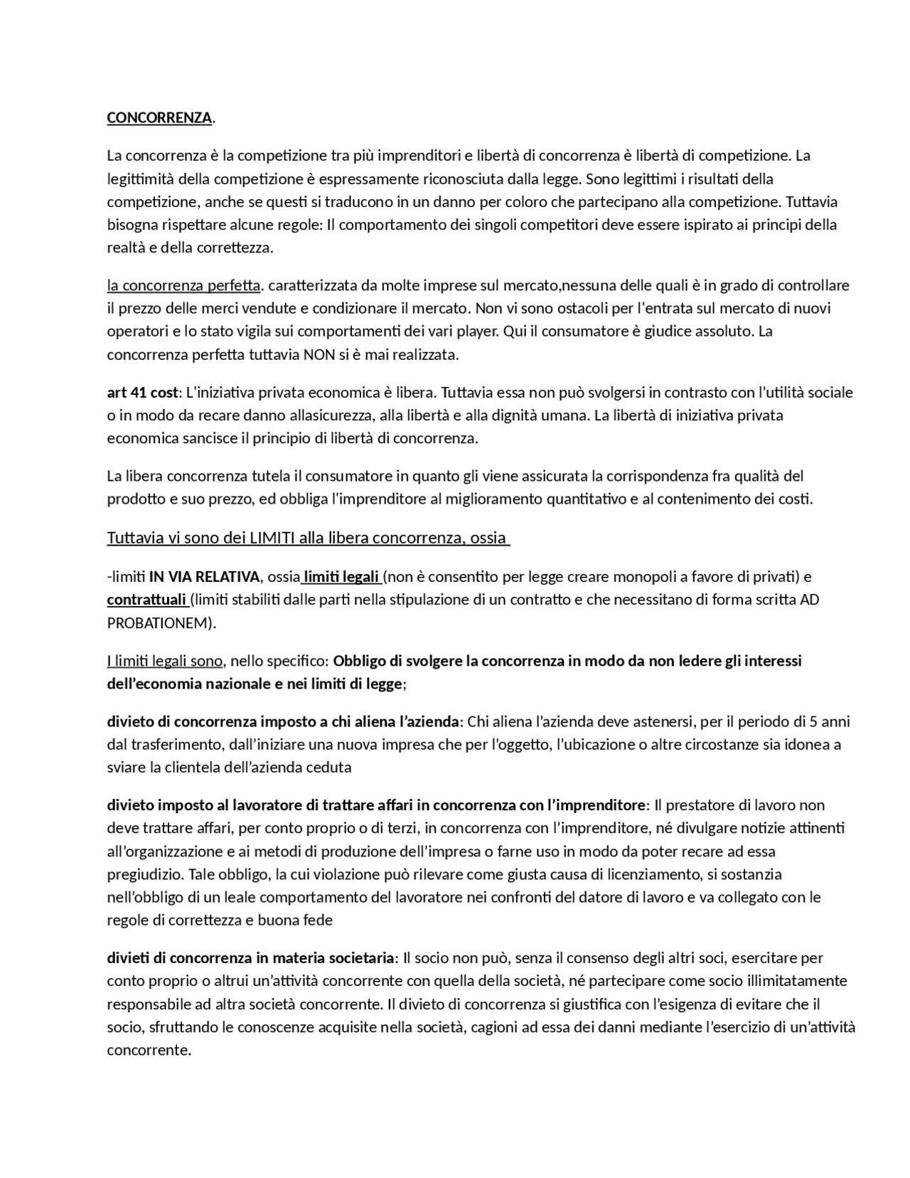 La concorrenza, diritto commerciale - Docsity