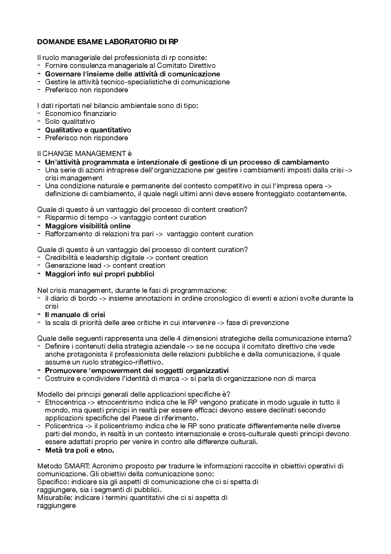 Domande Esame Laboratorio Rp 2021 A Crocette Con Giustificazione