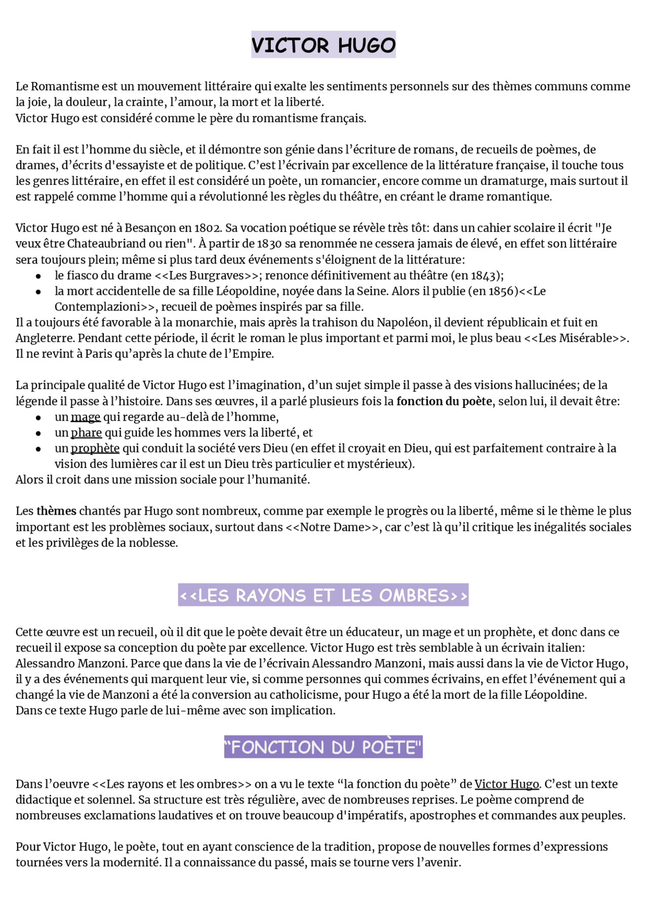 Victor Hugo E Alcuni Suoi Testi Docsity