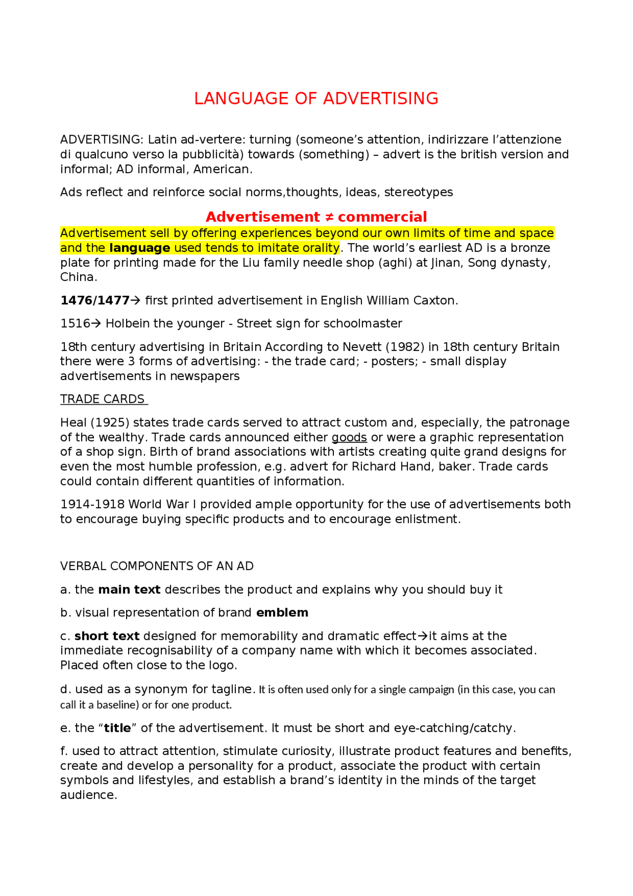 Language Of Advertising Docsity