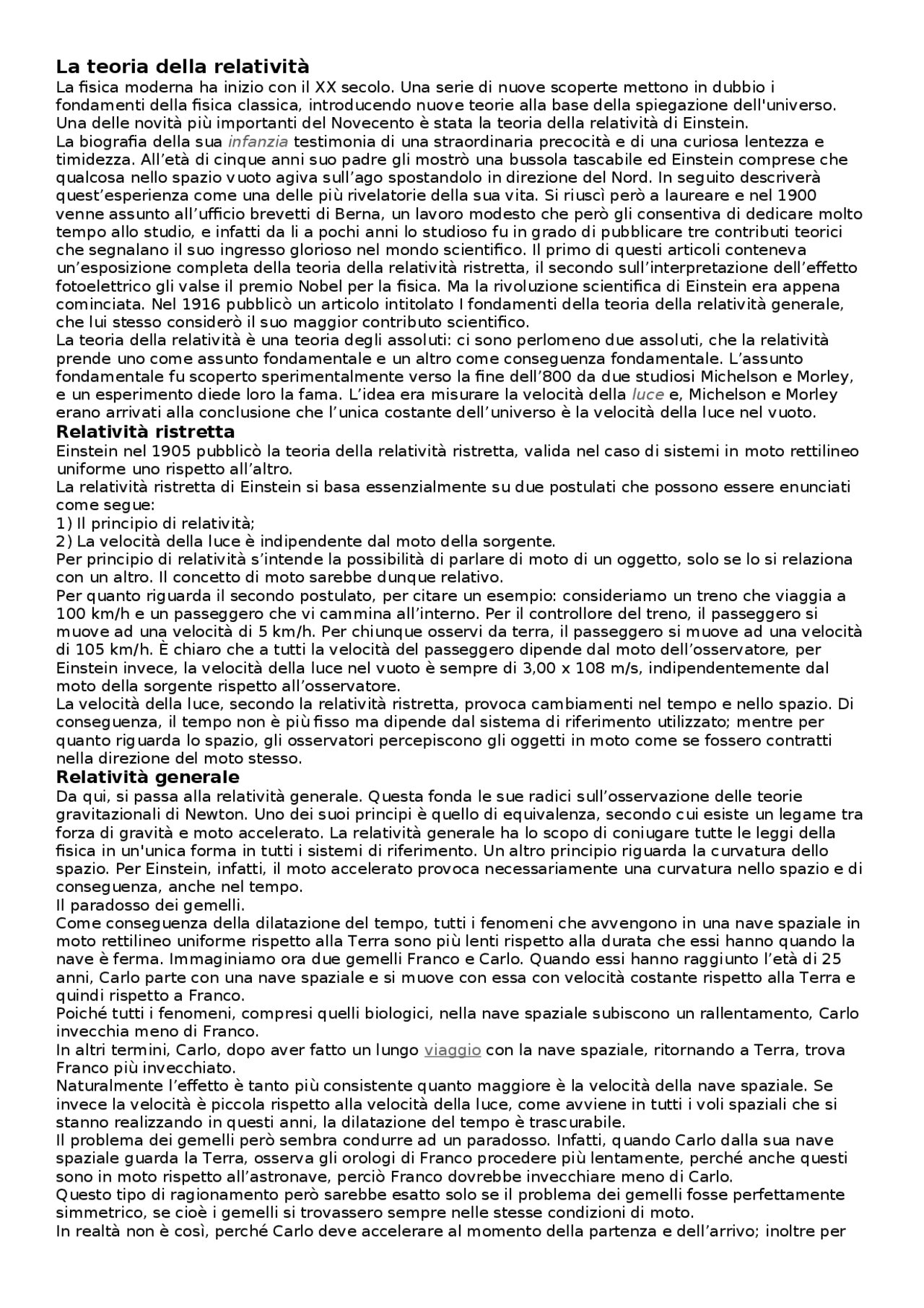 Appunti Di Fisica Teoria Della Relatività Docsity