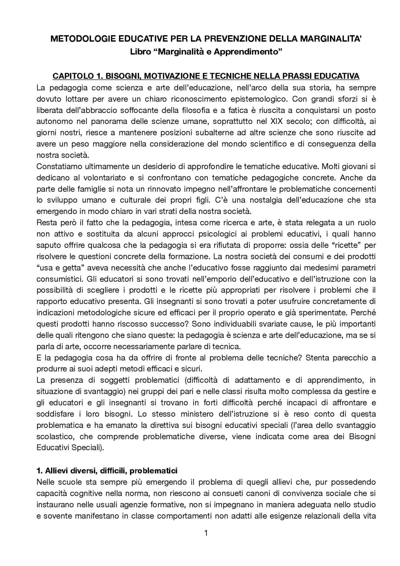 Metodologie Educative Per La Prevenzione Della Marginalità Docsity