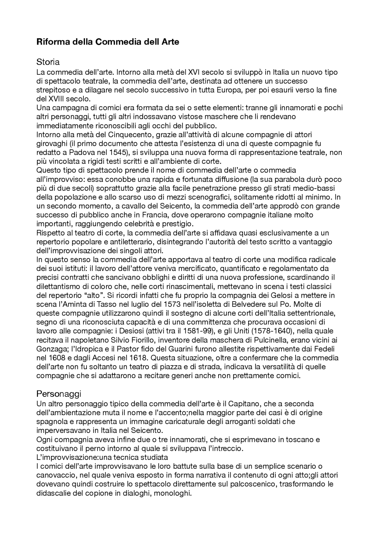 Storia Della Commedia Dellarte Docsity