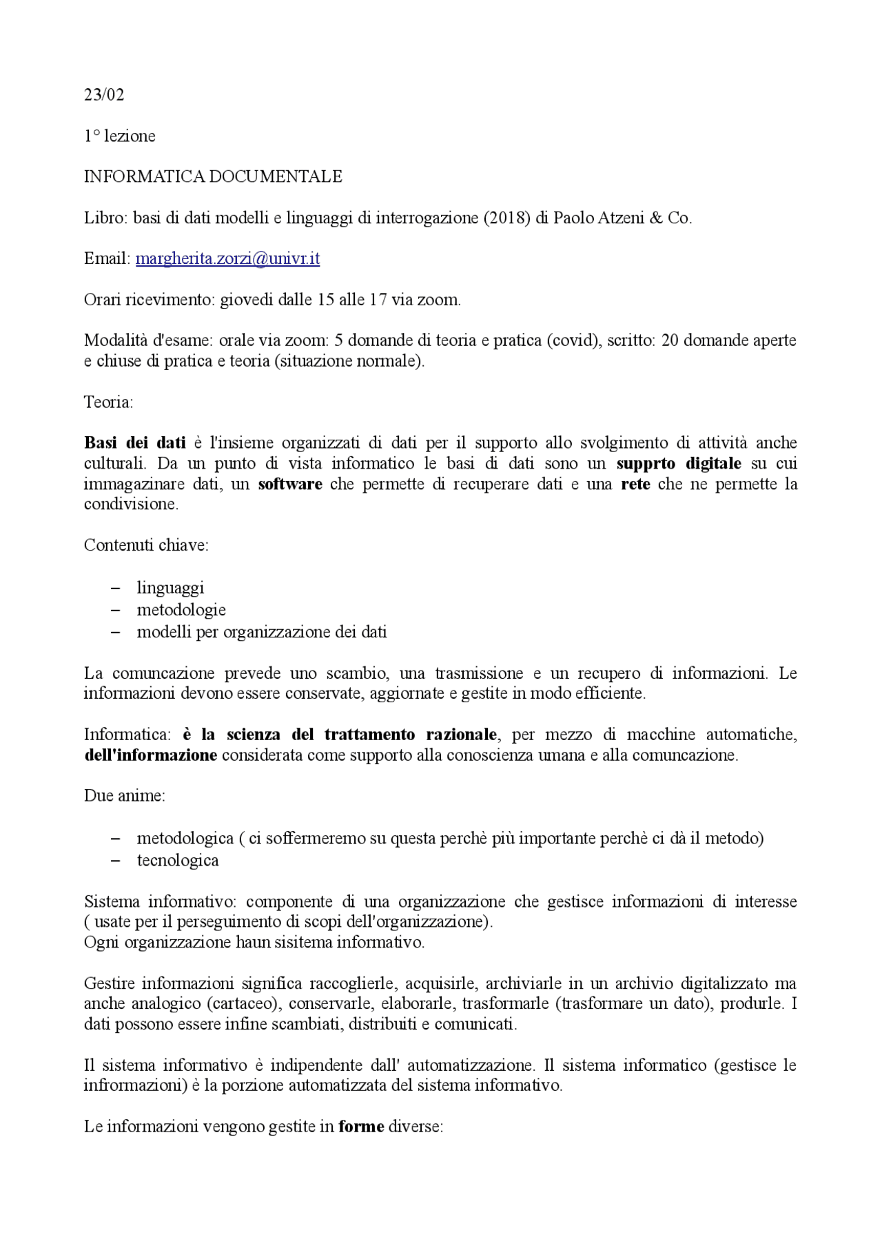 Appunti Informatica Documentale Docsity